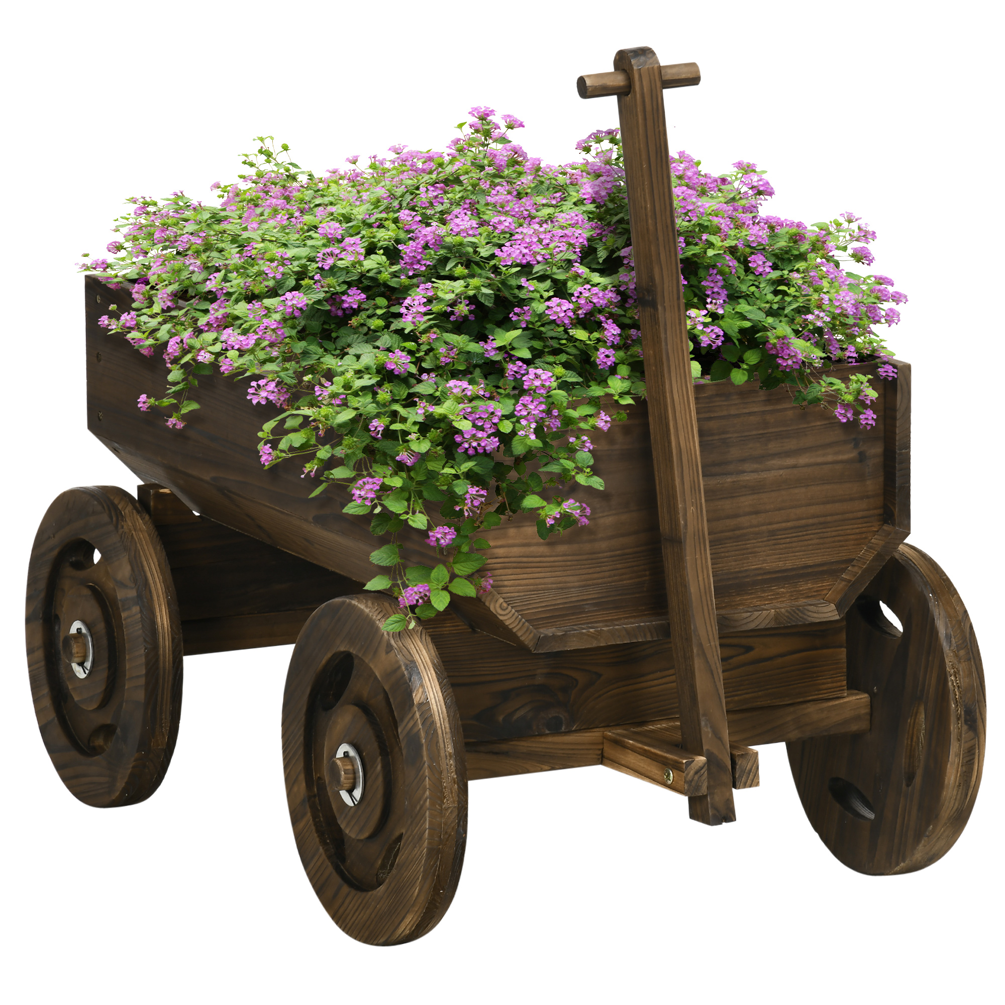 Outsunny Wooden Raised Garden Bed, Flower Cart w/ Wheels, Planters for ...