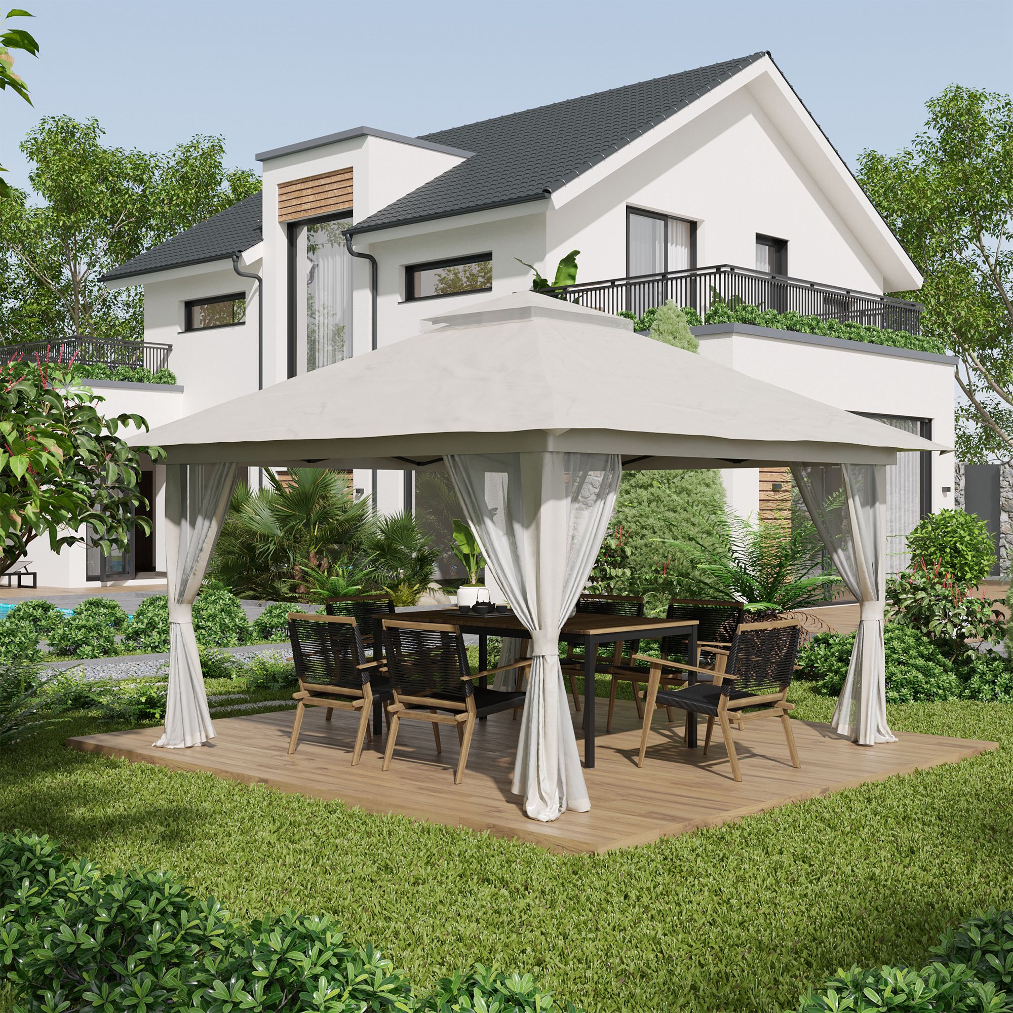 Outsunny 13' x 13' Pop Up Canopy, 2-Tier Roof Easy up Tent Shelter with ...