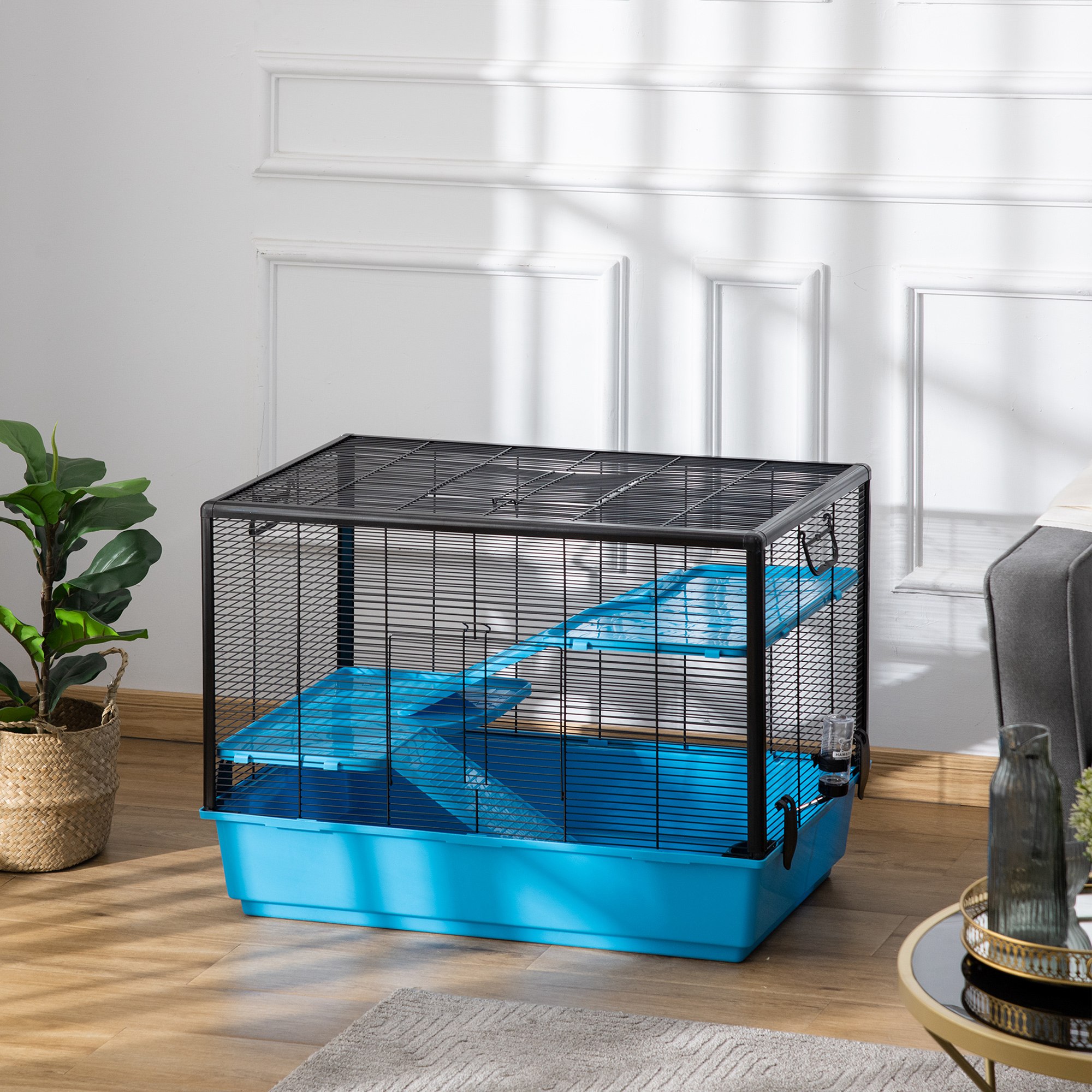 PawHut 3-tier Hamster Cage, Guinea Pig Cage with Accessories Food Dish ...