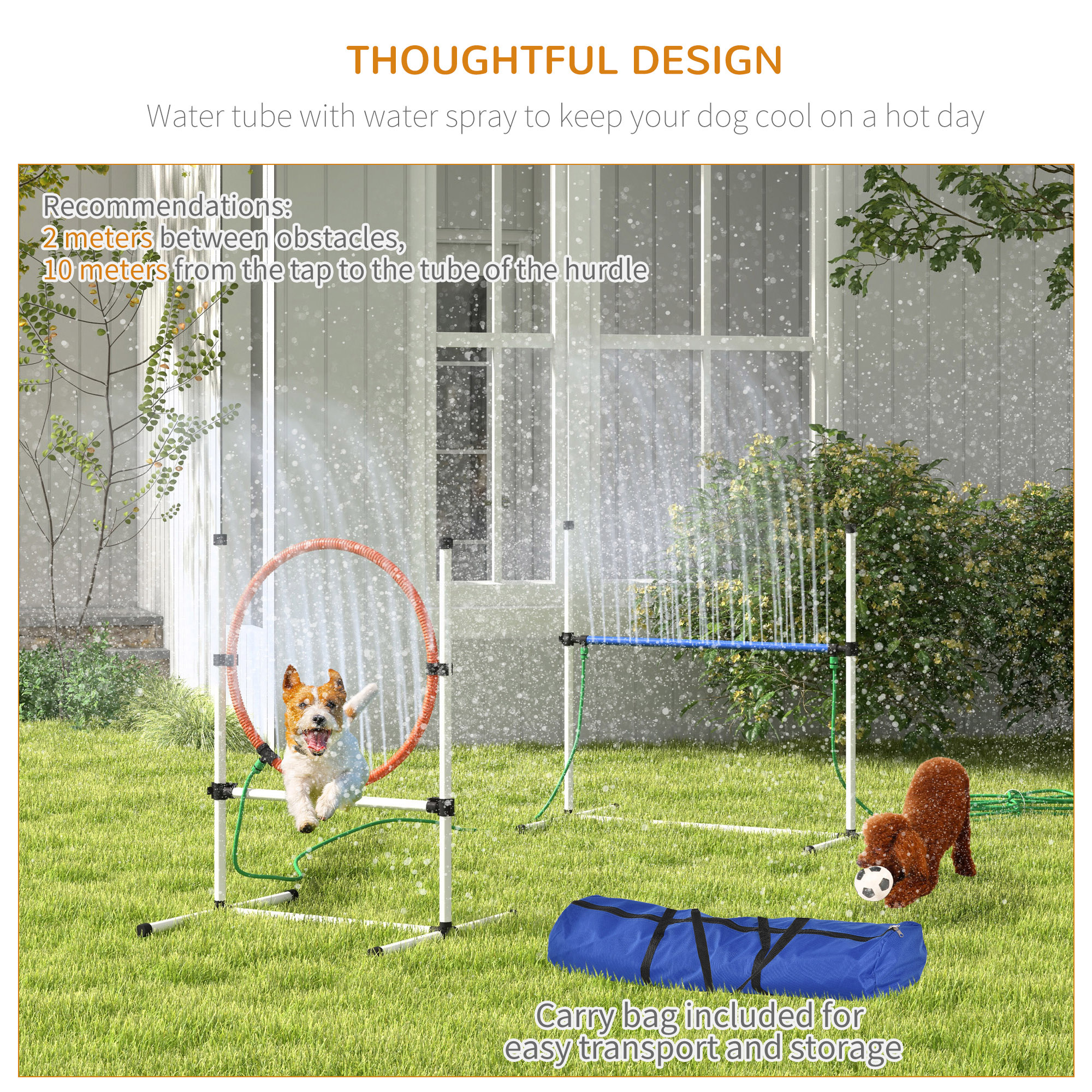 PawHut 5pc Dog Agility Training Equipment Set with Spray Water Tube ...