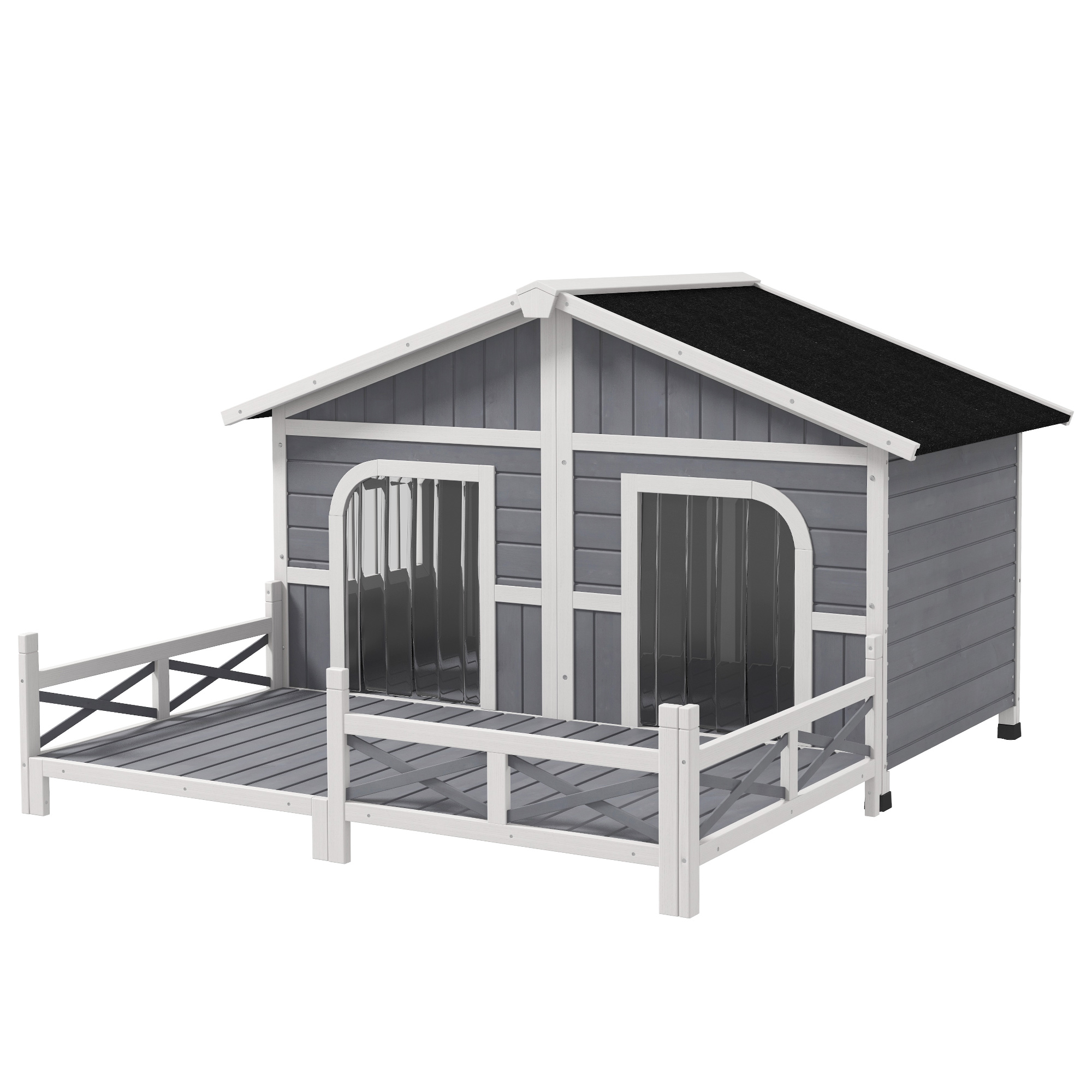 PawHut Extra Large Dog House Outdoor with Elevated Floor and Porch Deck ...