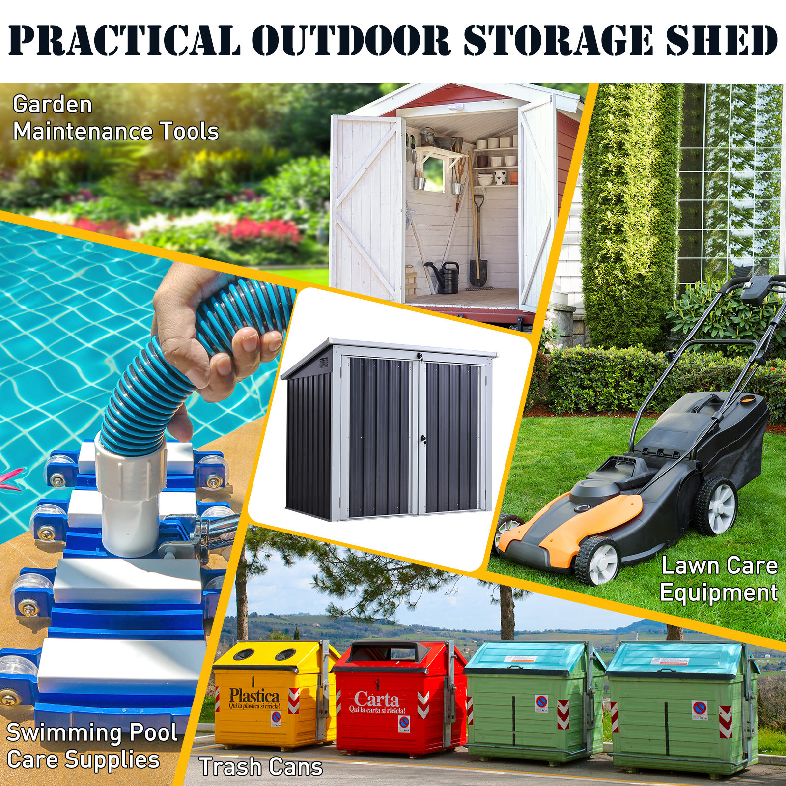 Outsunny 5ft x 3ft Outdoor Garbage Bin Storage Shed with Lockable Doors ...