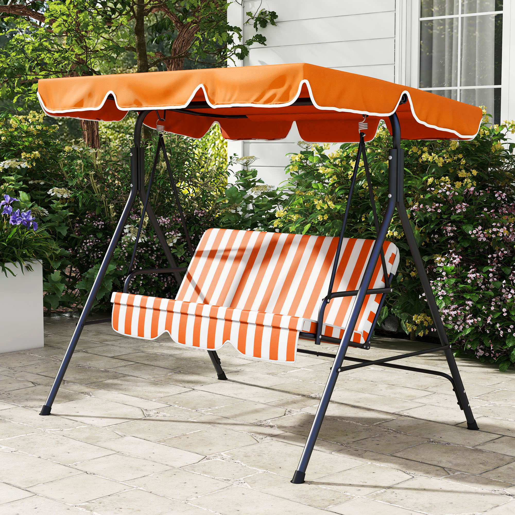 Outsunny 3-Seater Outdoor Porch Swing with Adjustable Canopy, Patio ...