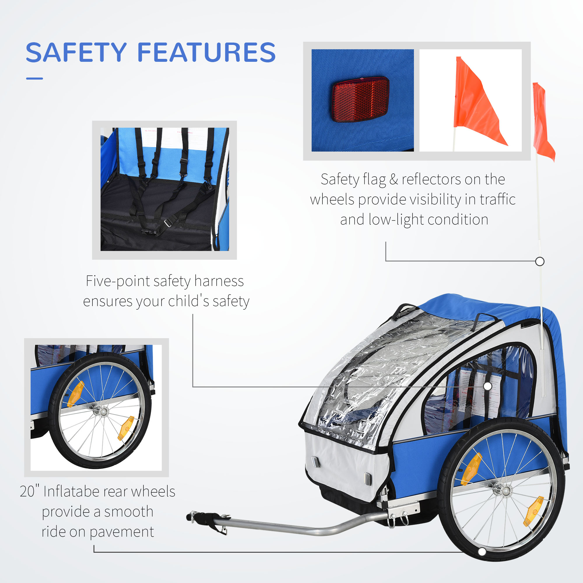 Aosom 2-Seat Bike Trailer Kids Child Bicycle Trailer with a Strong ...