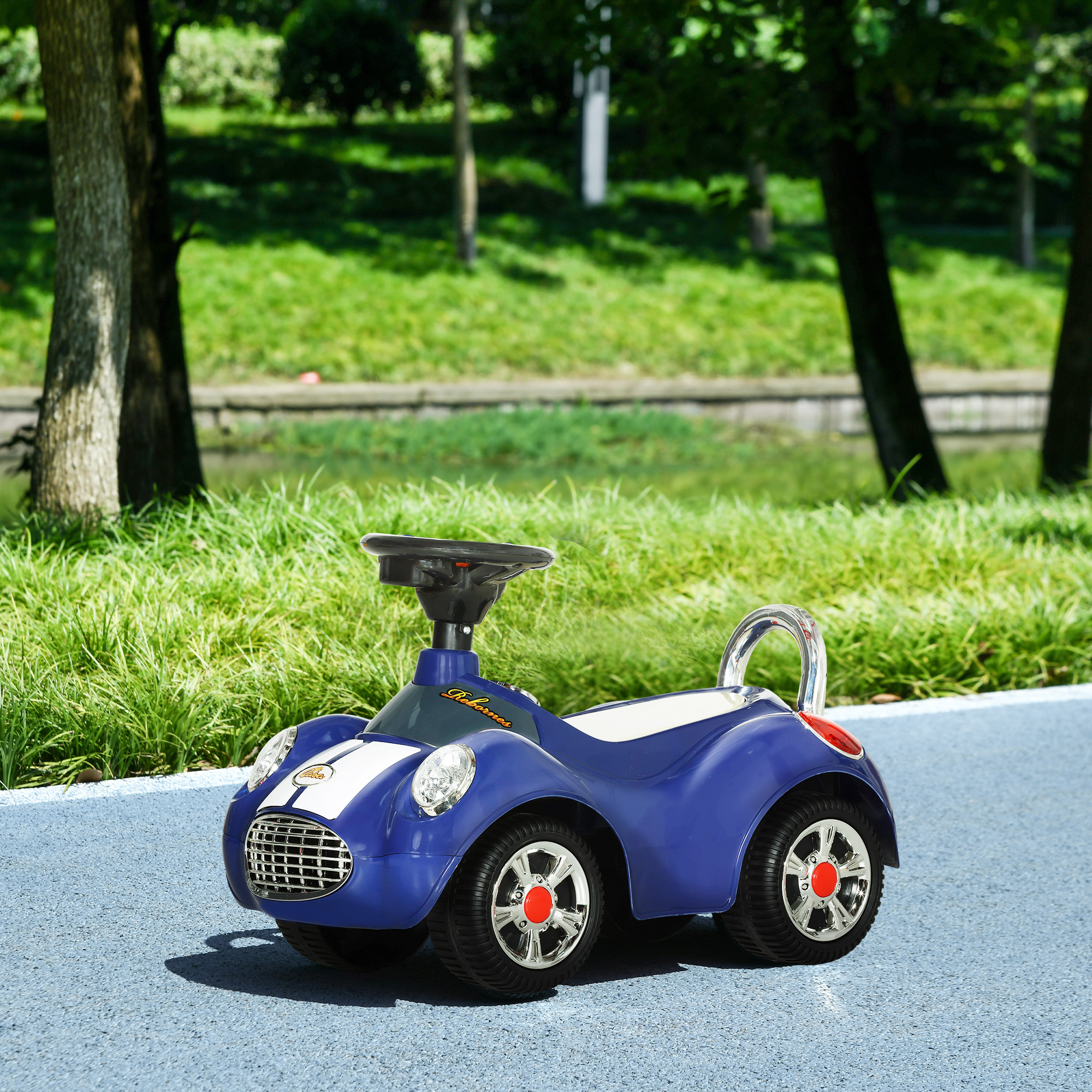 Qaba Baby Push Car for 1-3 Years with Music, Horn, Light, Dark Blue ...