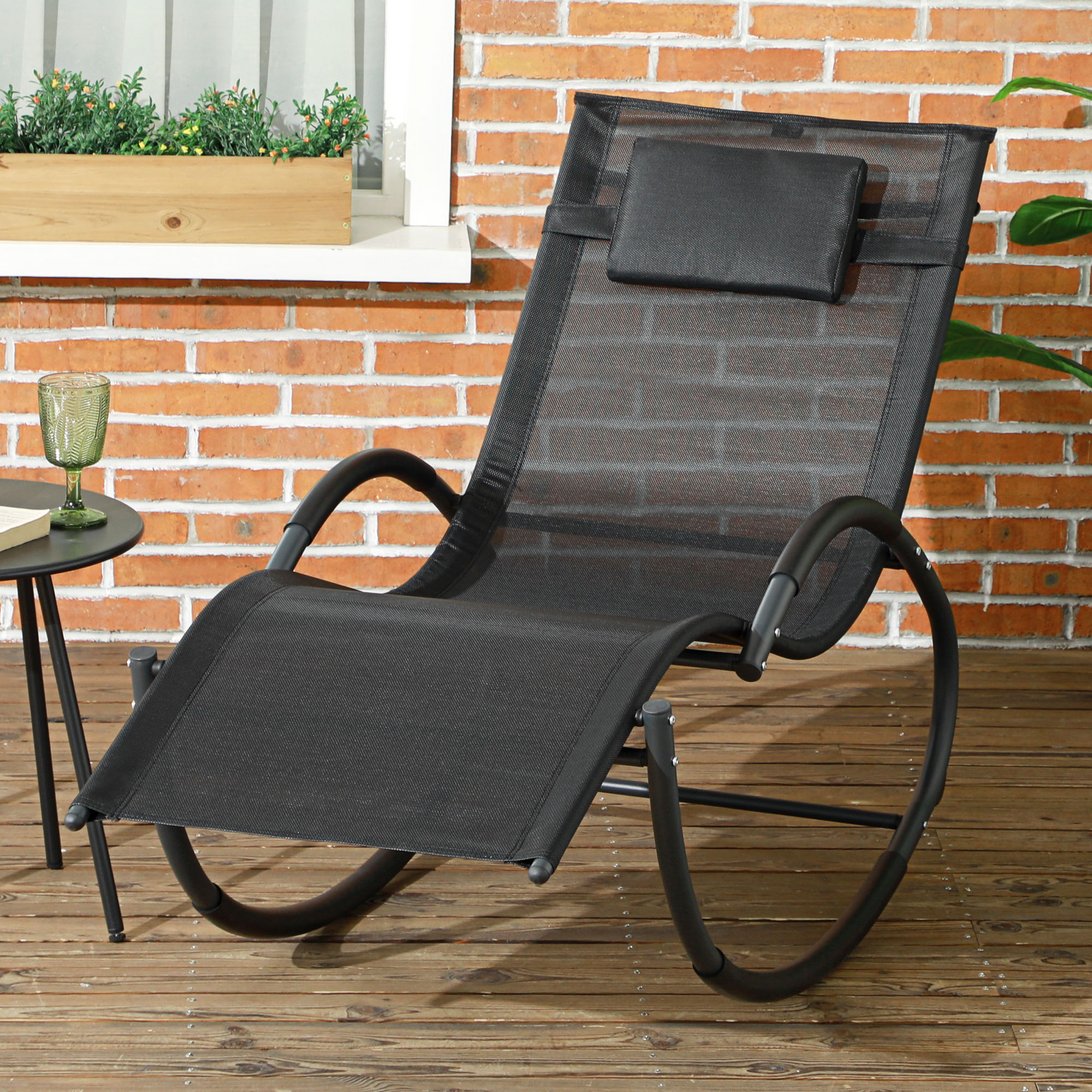 Outsunny Outdoor Patio Rocking Chair, Porch Rocker for Sun Tanning with ...