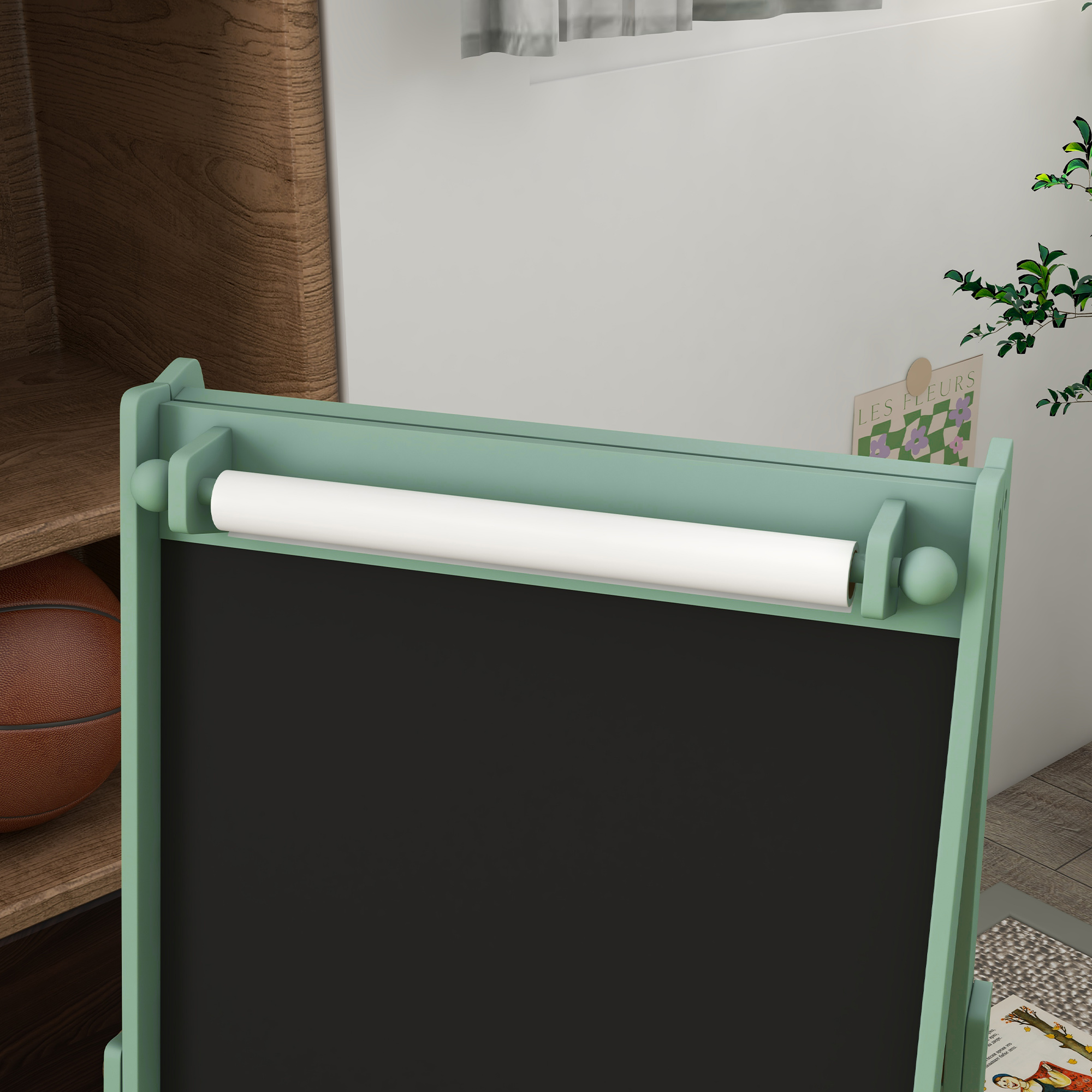 Qaba Art Easel for Kids with Paper Roll, Blackboard, Whiteboard ...