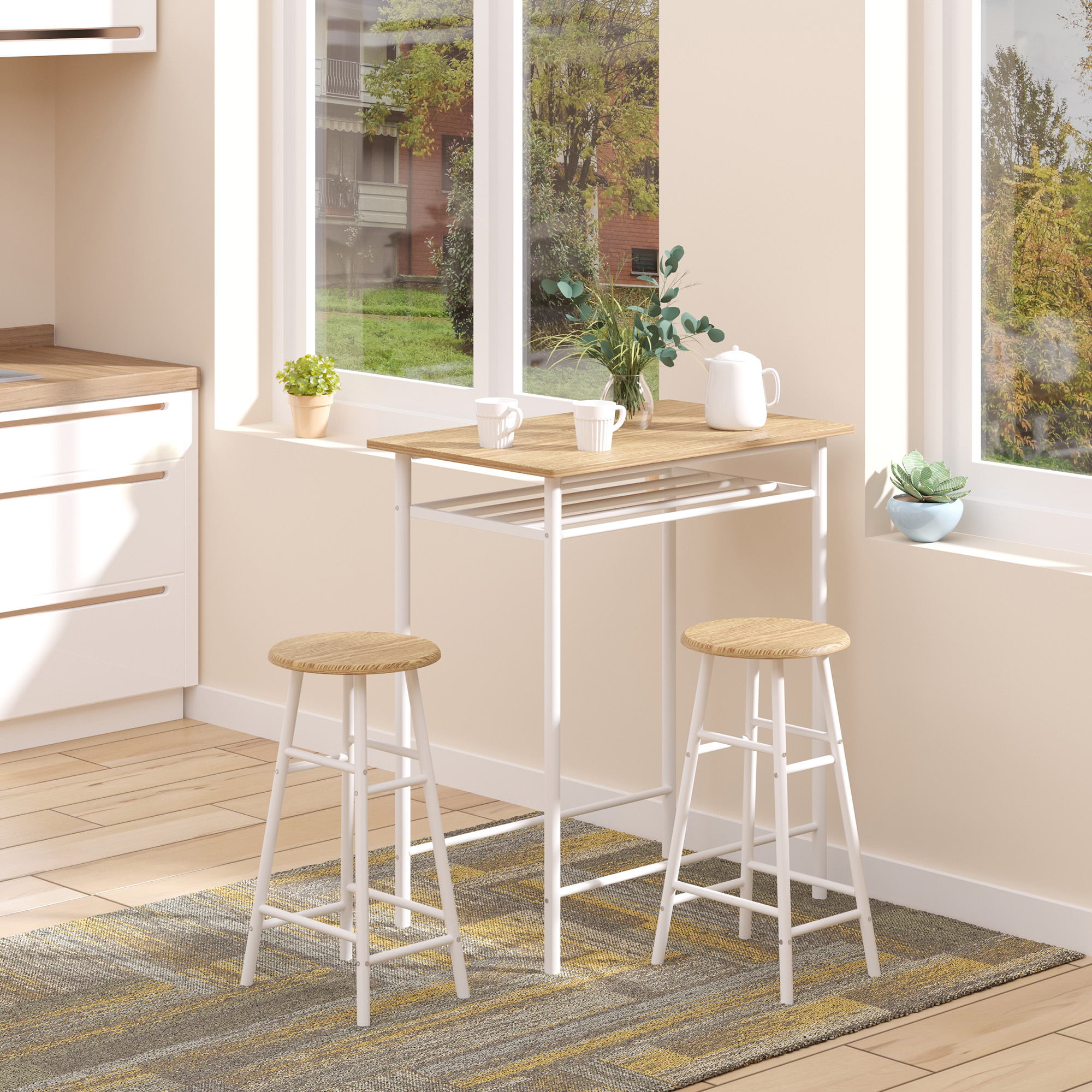 HOMCOM 3 Piece Counter Height Table Chair Set with 1 Table, 2 Matching ...