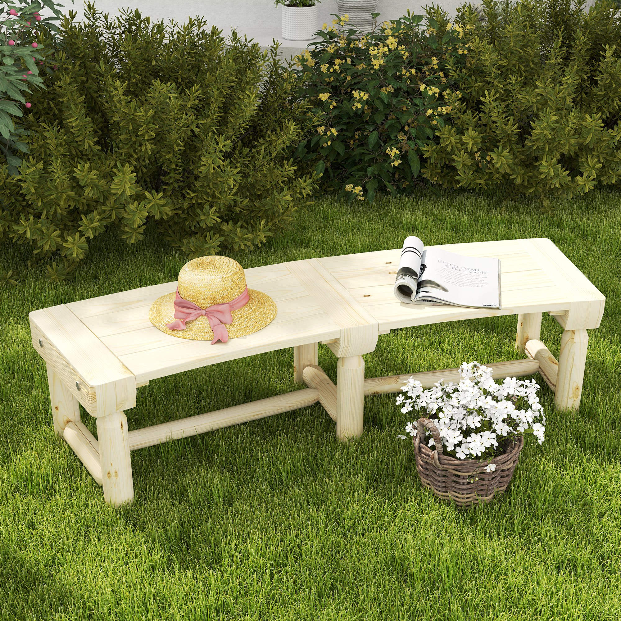 Outsunny Wooden Outdoor Bench, Wrap Around Tree Bench with Slatted Seat ...