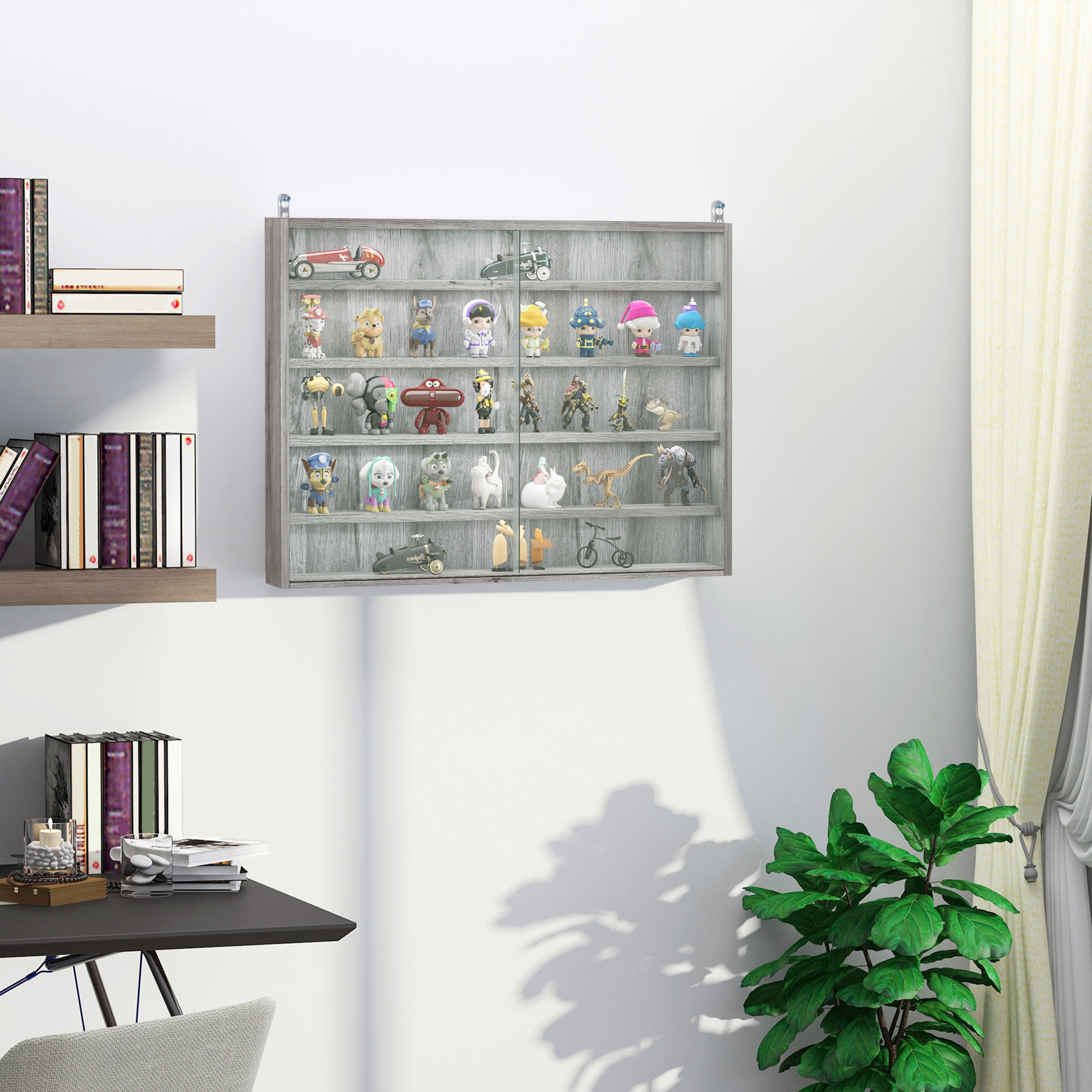 HOMCOM 5-Storey Wall Shelf Display Cabinet, Shot Glass Display Case ...