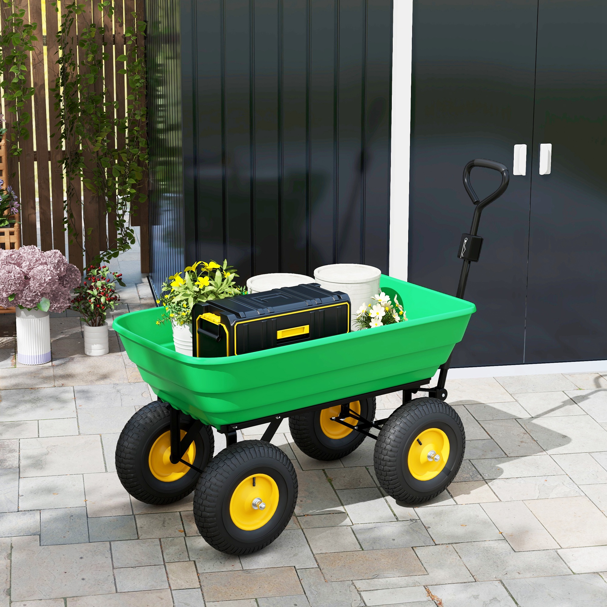 Outsunny Garden Dump Cart Heavy Duty 440lbs Wagon with Steel Frame and ...