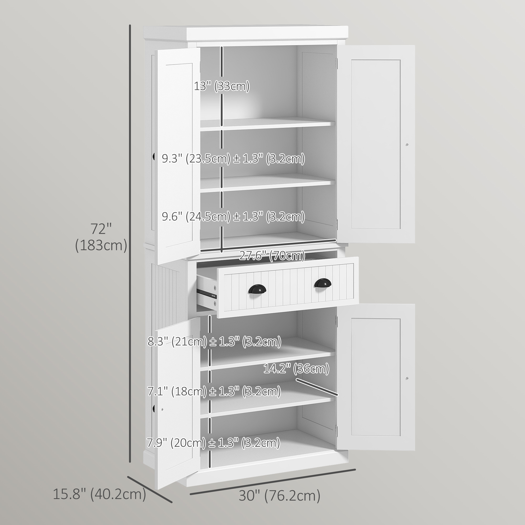 HOMCOM 72" Kitchen Pantry, Freestanding Storage Cabinet with Drawer ...