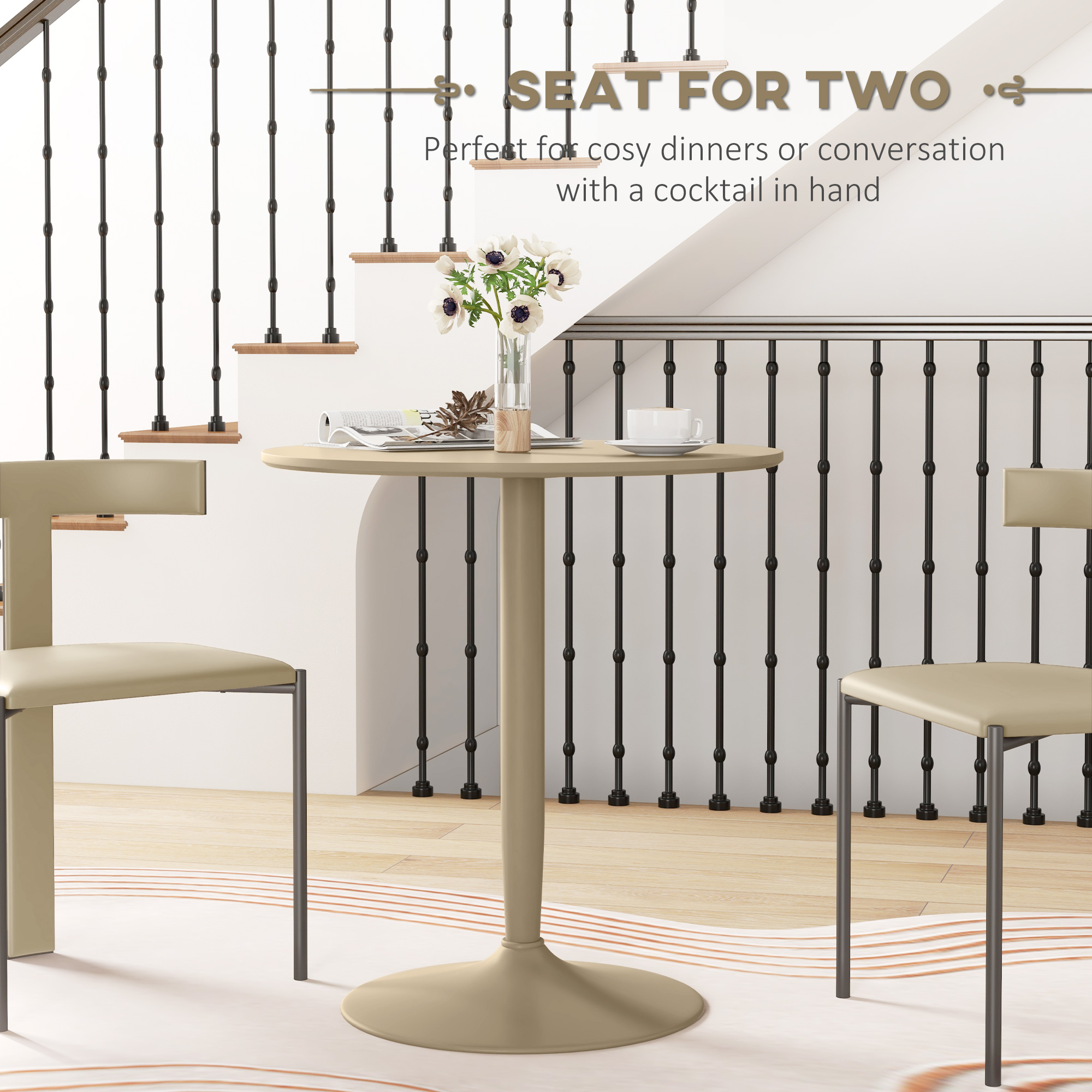 HOMCOM Modern Kitchen Table for 2 People, Round Dining Table with Steel ...