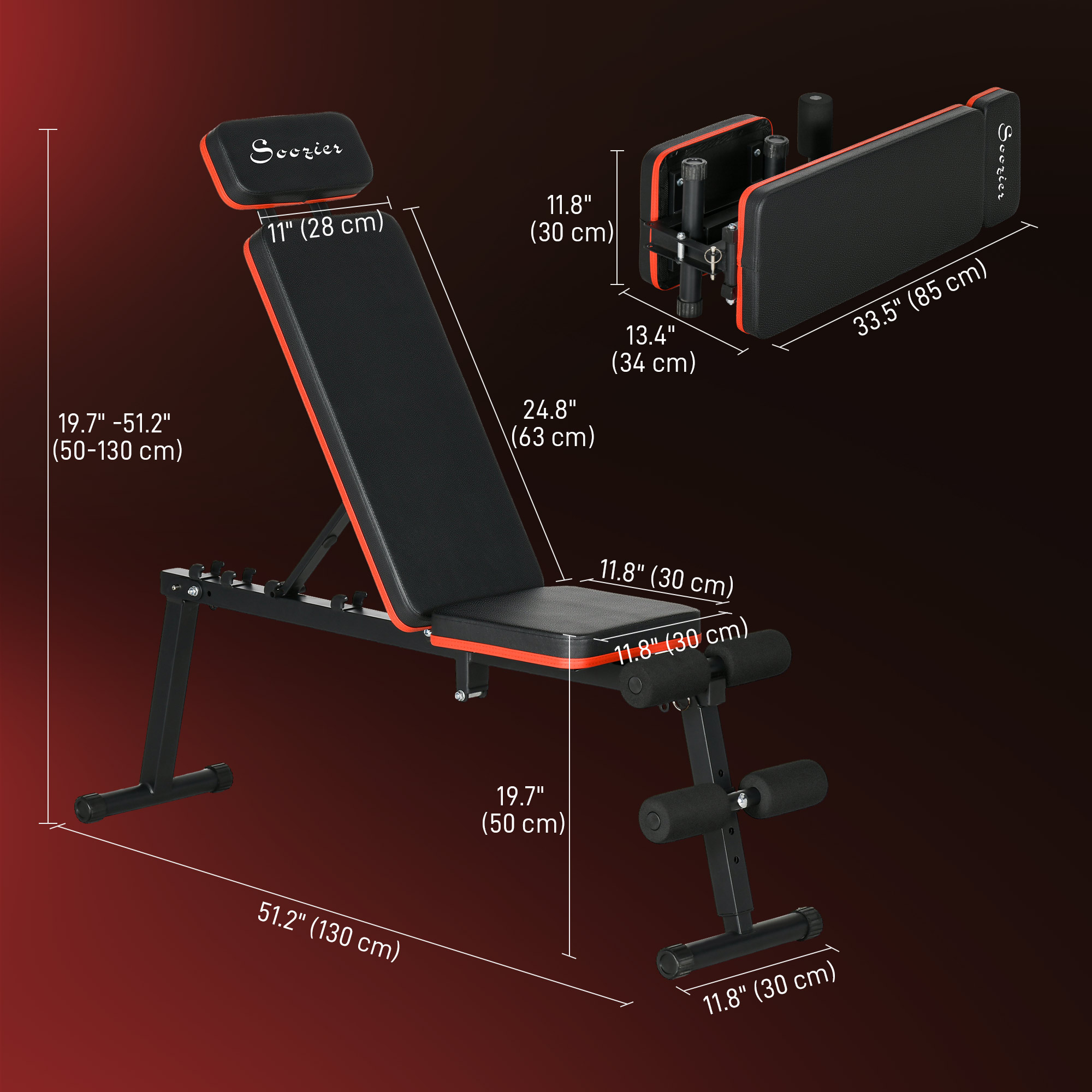 Soozier Adjustable Weight Bench, Foldable Workout Bench with Extended ...
