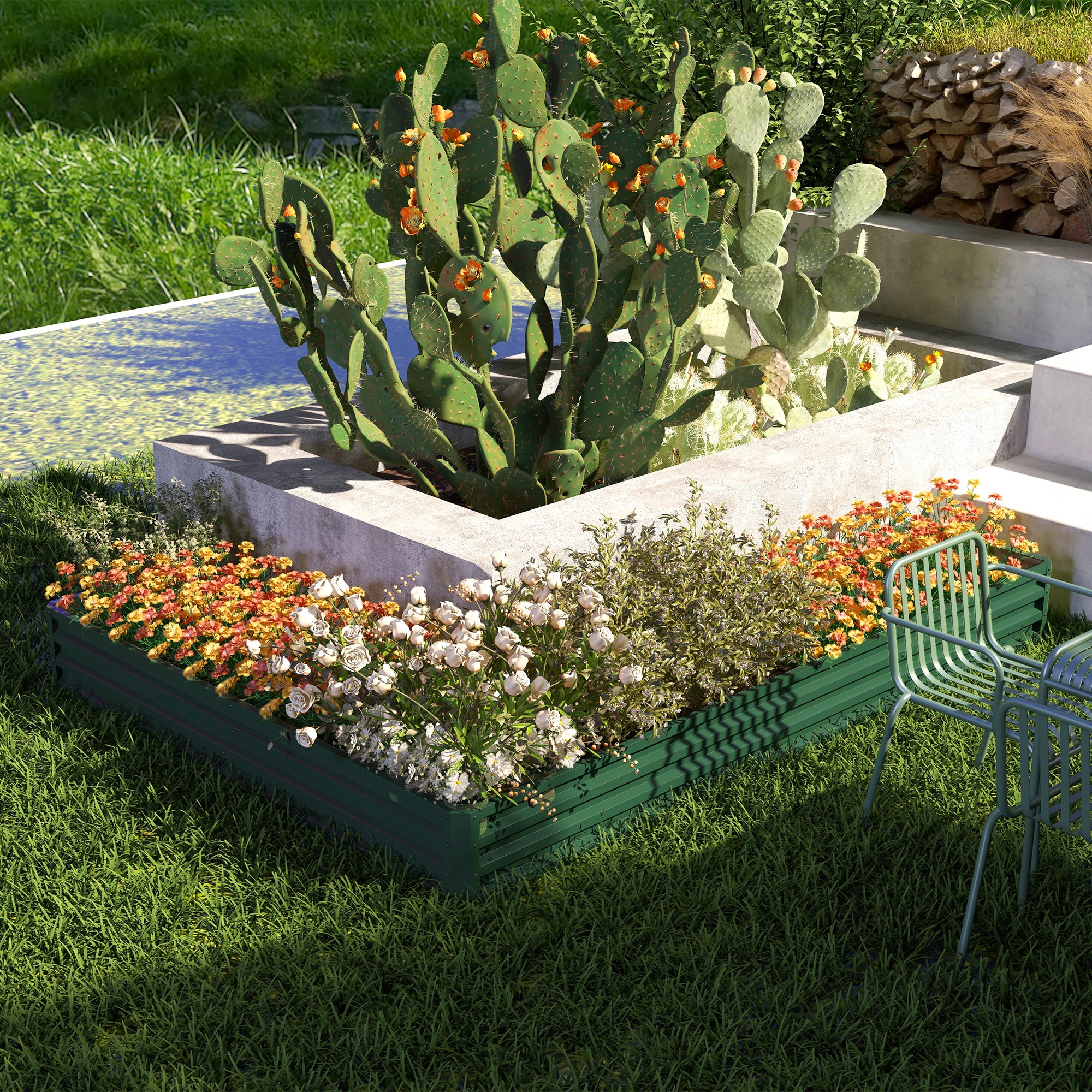 Outsunny Galvanized Raised Garden Bed Steel Planter Box w/ Rods for ...