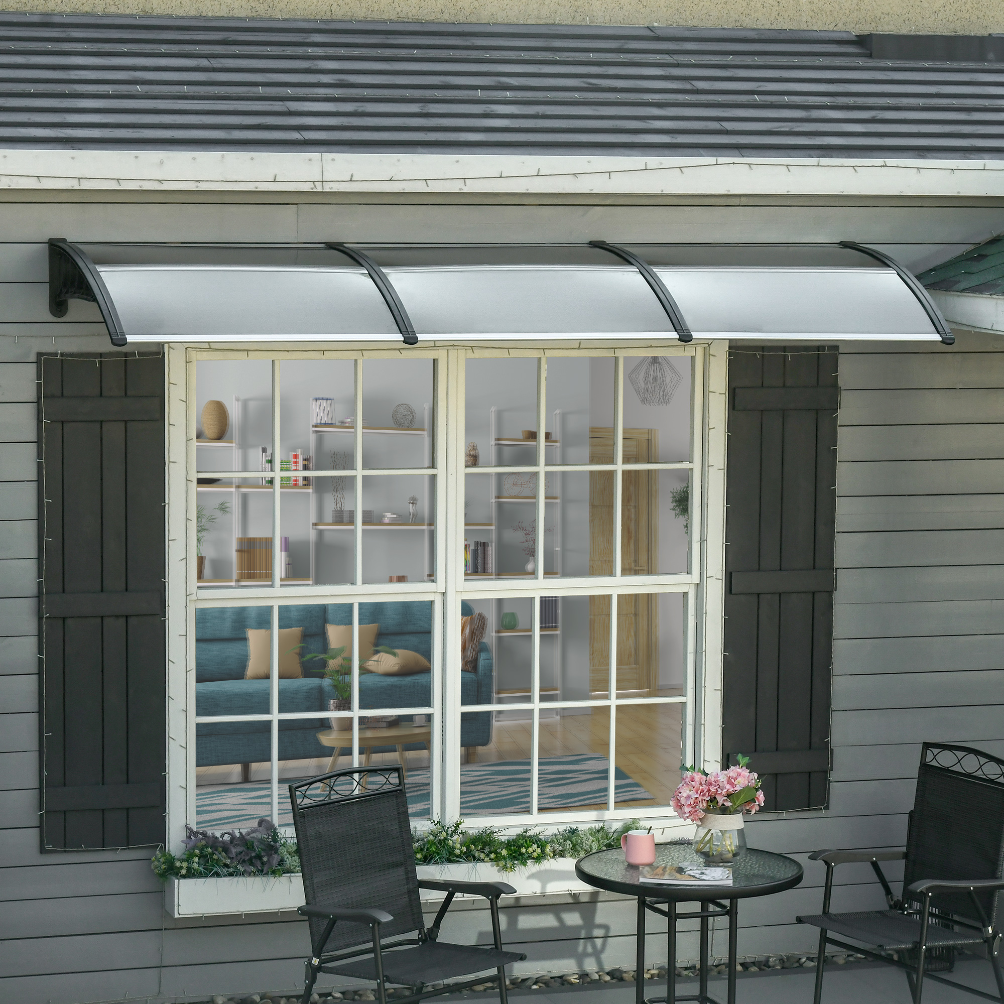 Outsunny Awning Door Canopy, 119.3" x 37.8" Polycarbonate Front Door ...