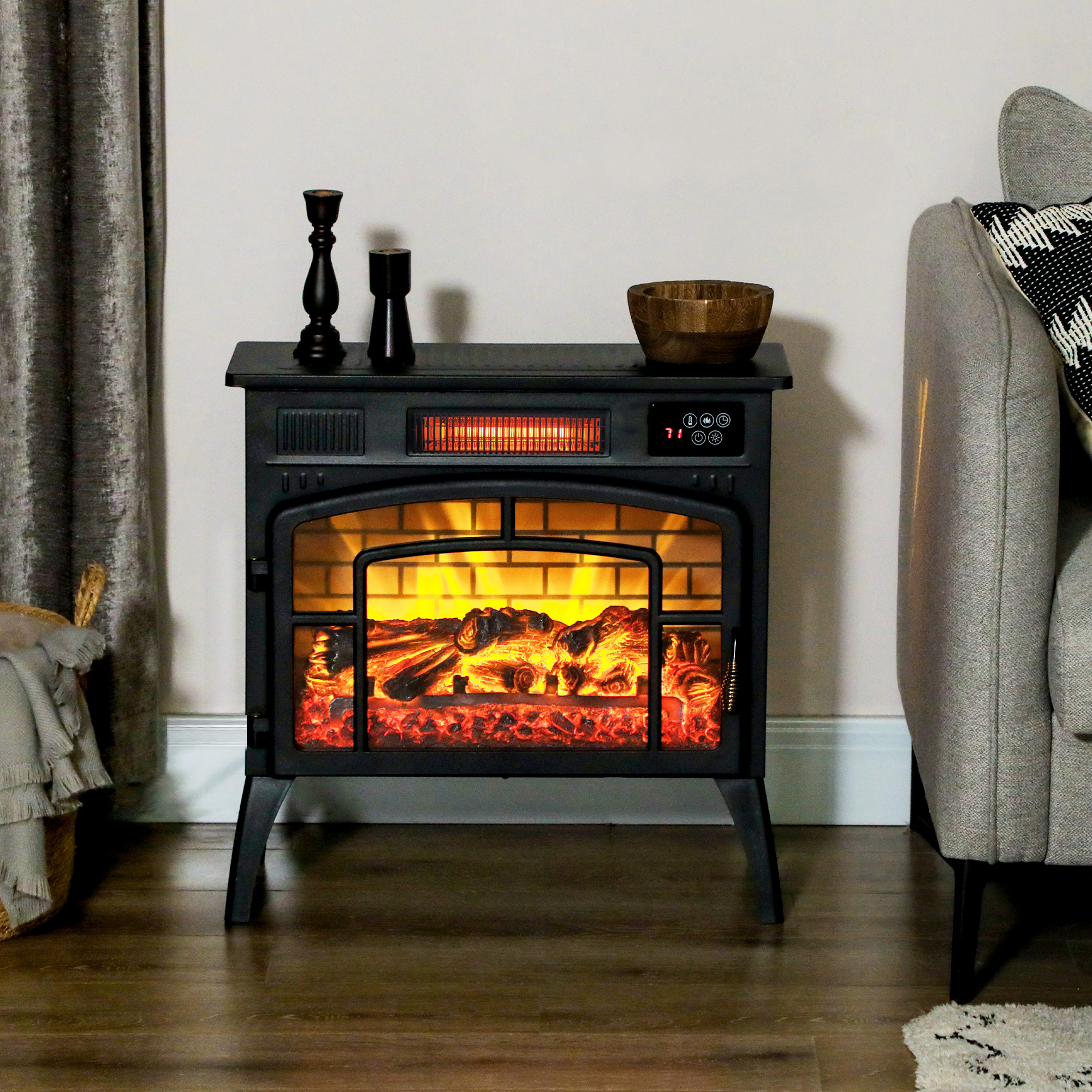 HOMCOM Electric Fireplace Stove, Infrared Fireplace Heater with ...