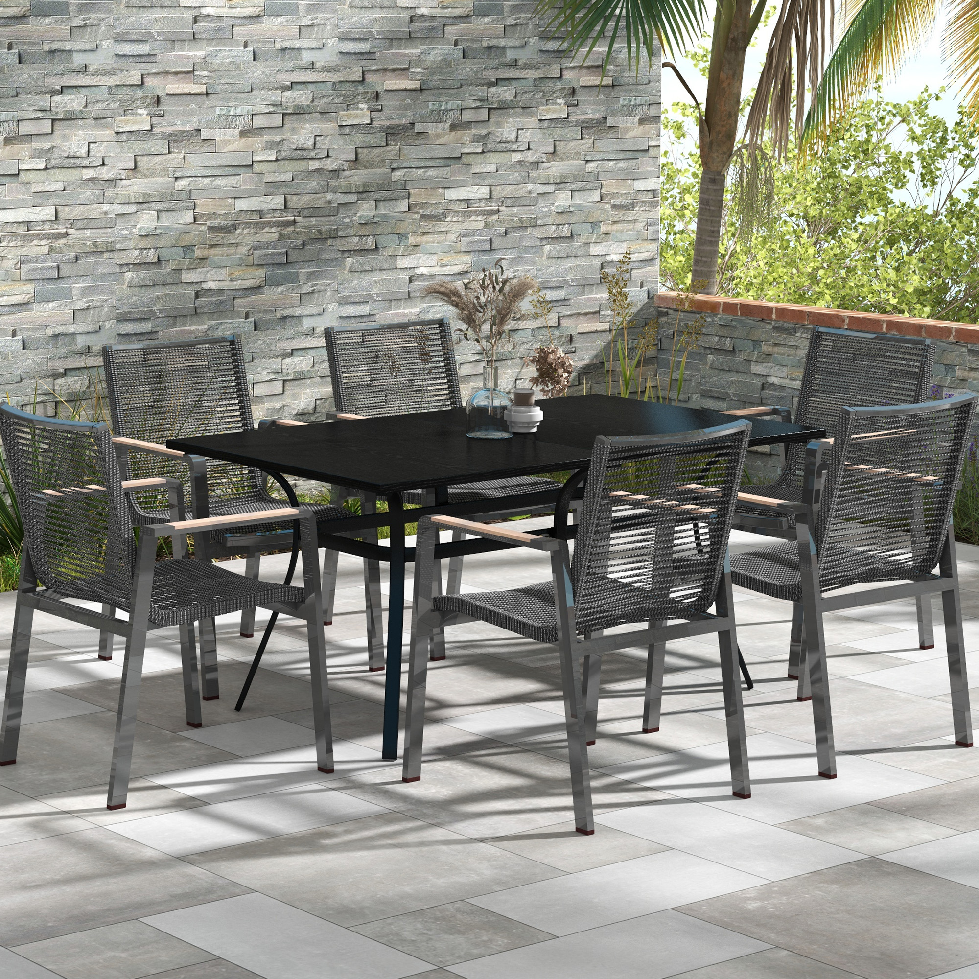 Outsunny Rectangle Patio Dining Table for 6 People with Steel Legs ...