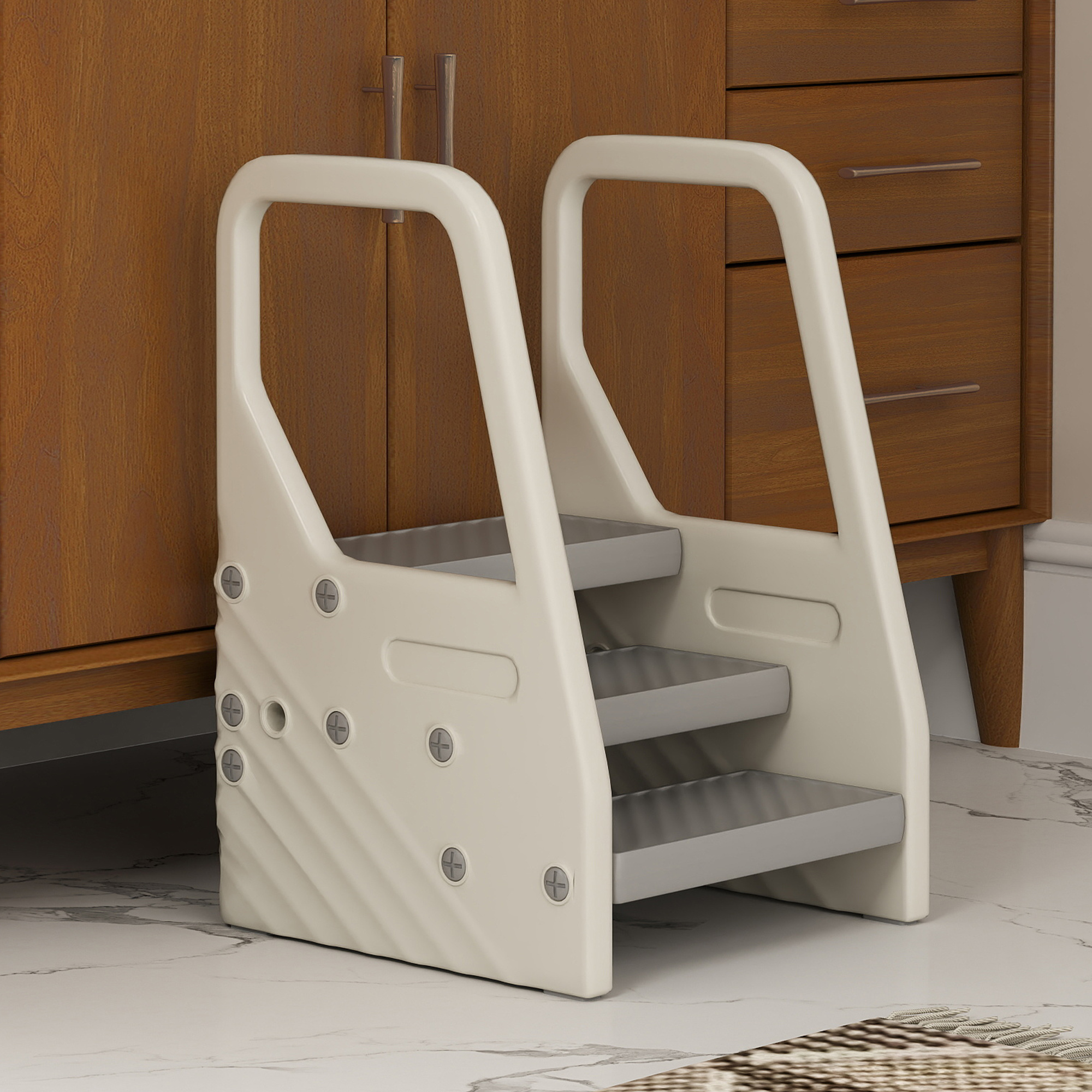 Qaba Adjustable 3 Step Toddler Tower with Handles, Non-slip Surface ...