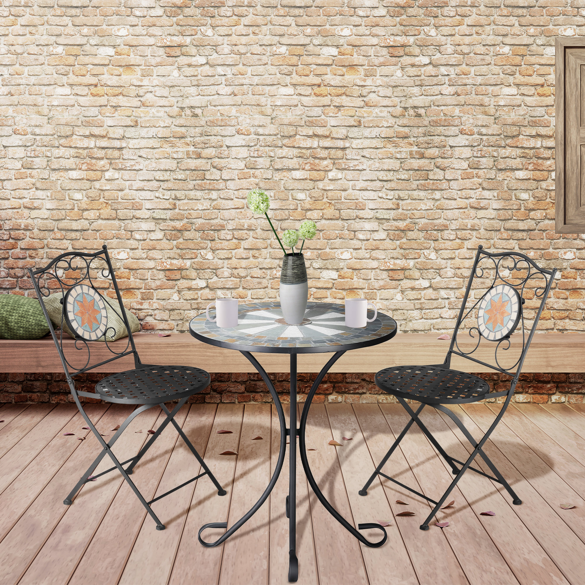 Outsunny Mosaic Patio Side Table 24 Inch Outdoor Round Table Plant ...