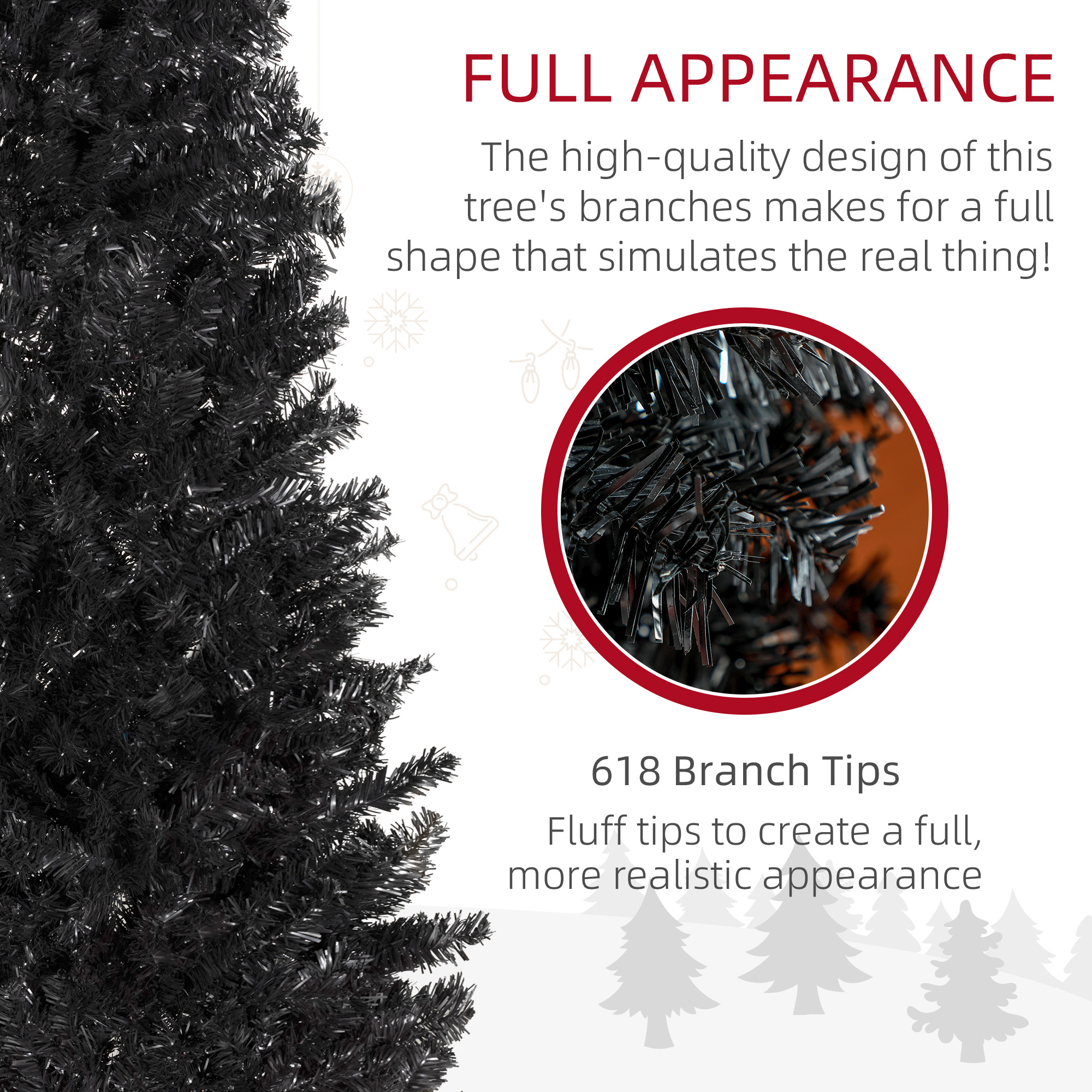 HOMCOM 6FT Pencil Christmas Tree, Artificial Christmas Tree with ...