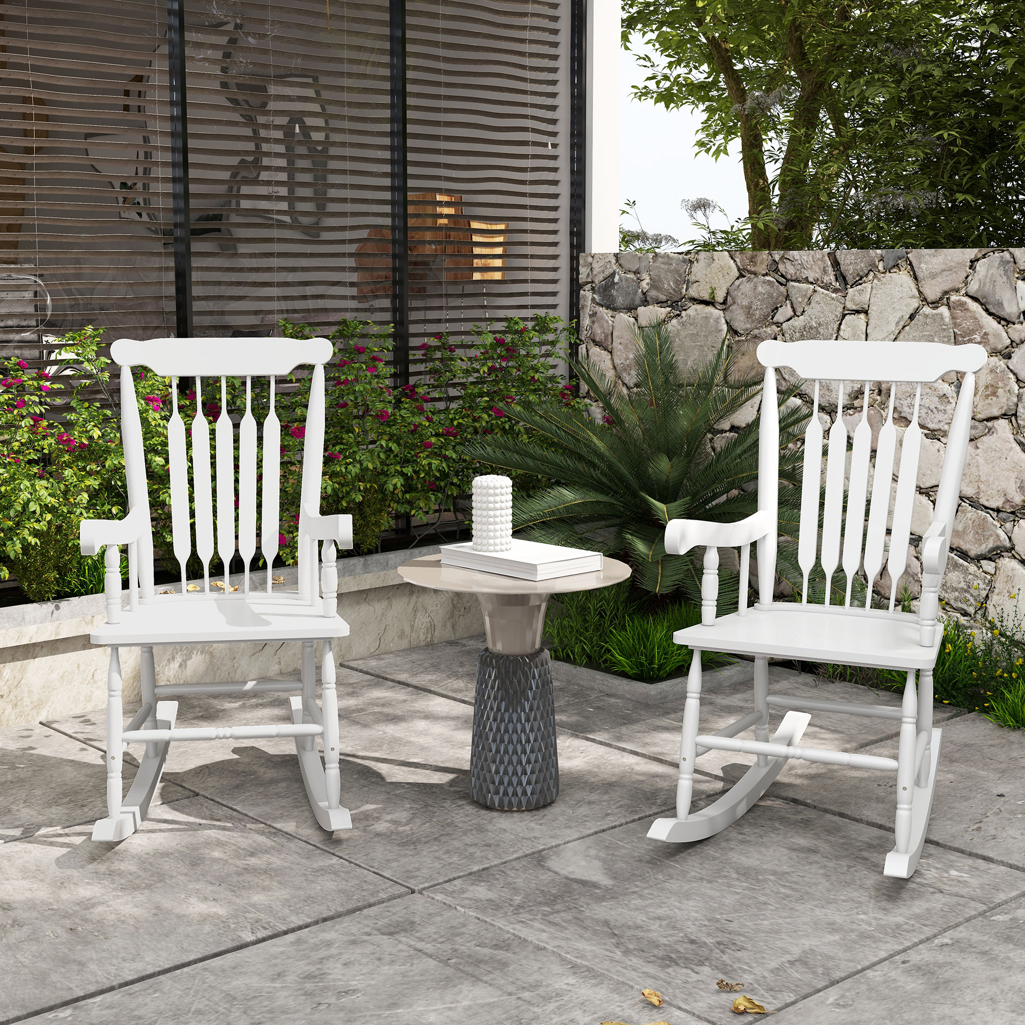 Outsunny Porch Rocker Chairs Set of 2, 350 lbs. Wooden Outdoor Rocking ...