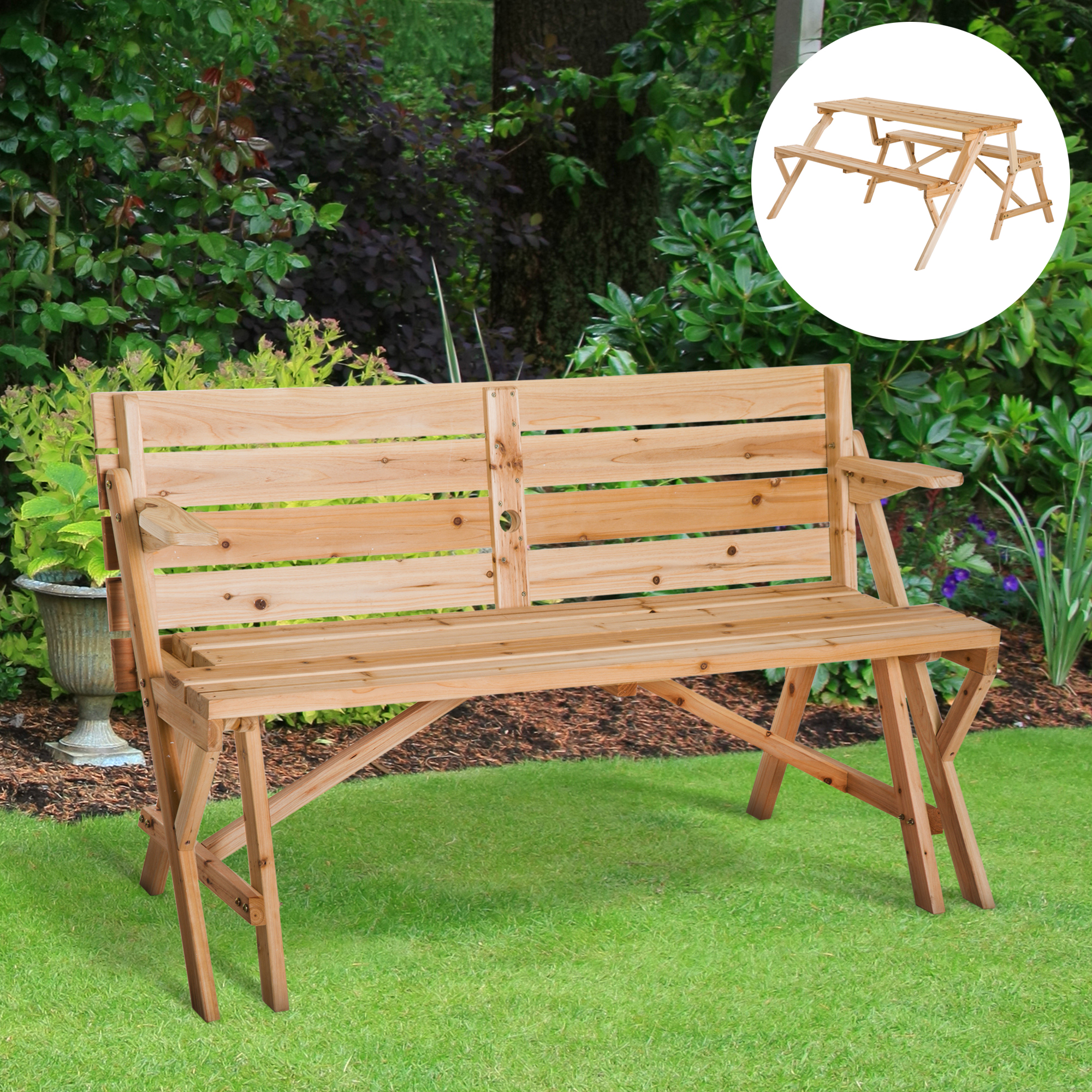 Outsunny 2 in 1 Outdoor Picnic Table Garden Bench Fir Wood Durable ...