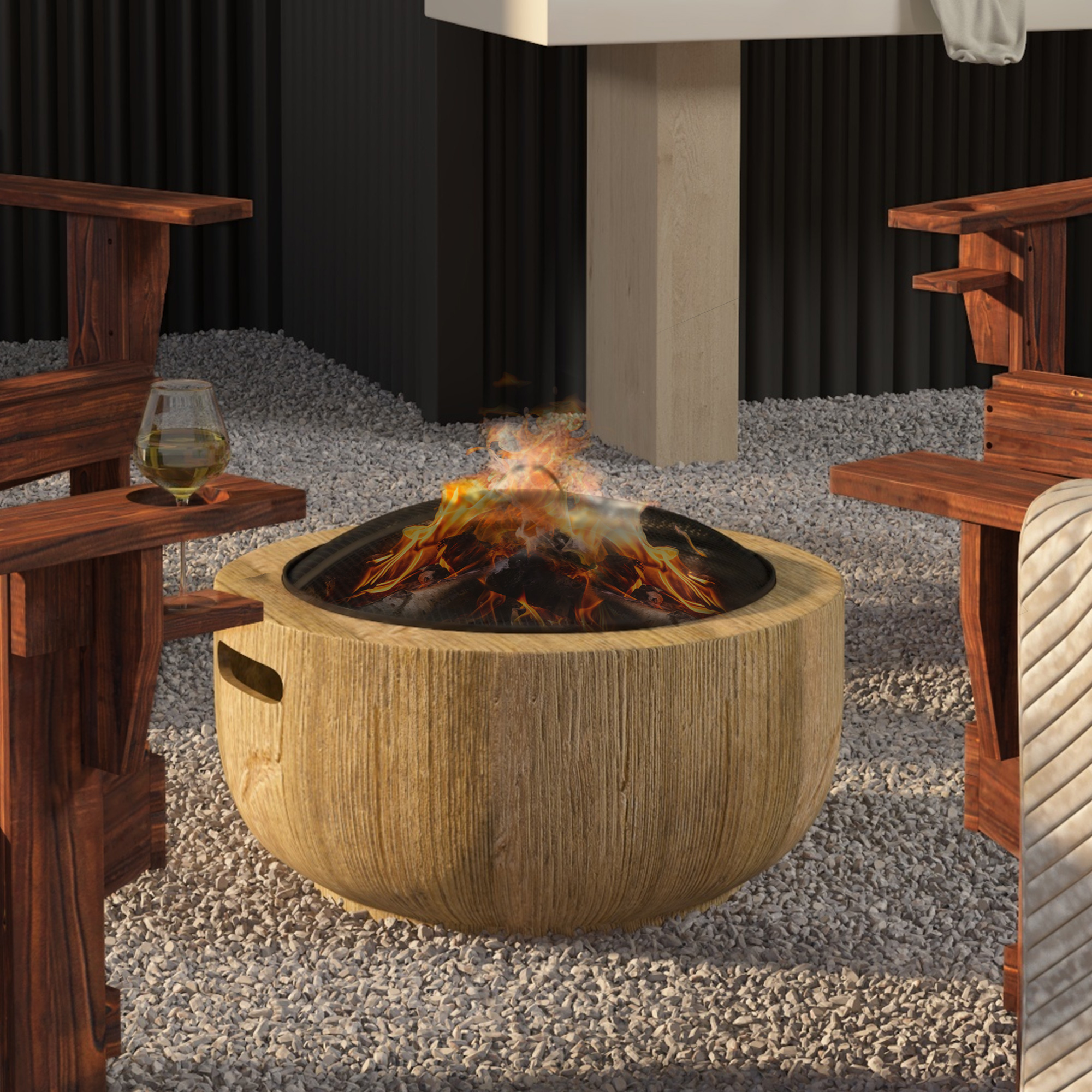 Outsunny Outdoor Fire Pit with Stump Effect, 24-inch Wood-burning ...