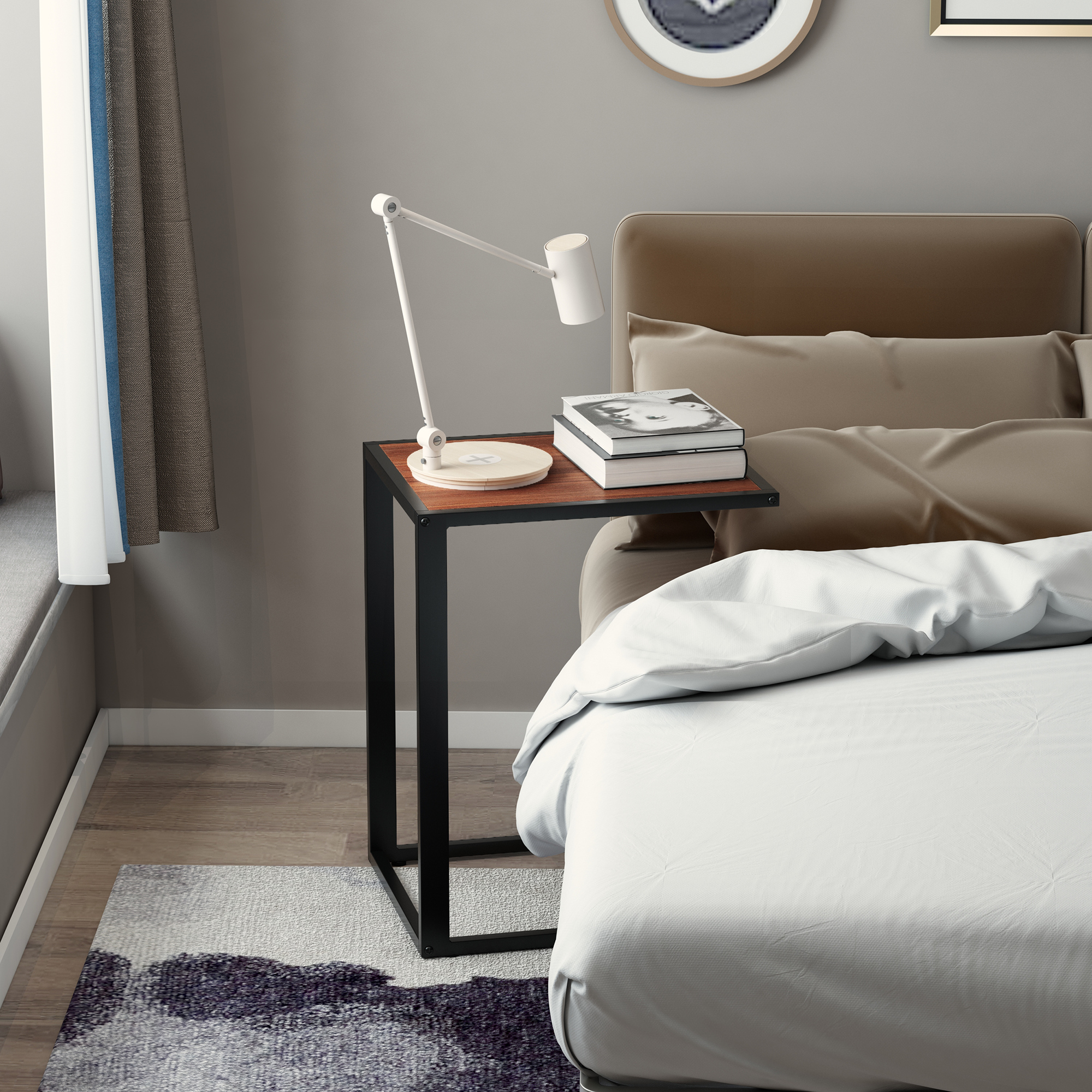 HOMCOM C-Shaped Side Table, Sofa End Table with Metal Frame, Accent ...