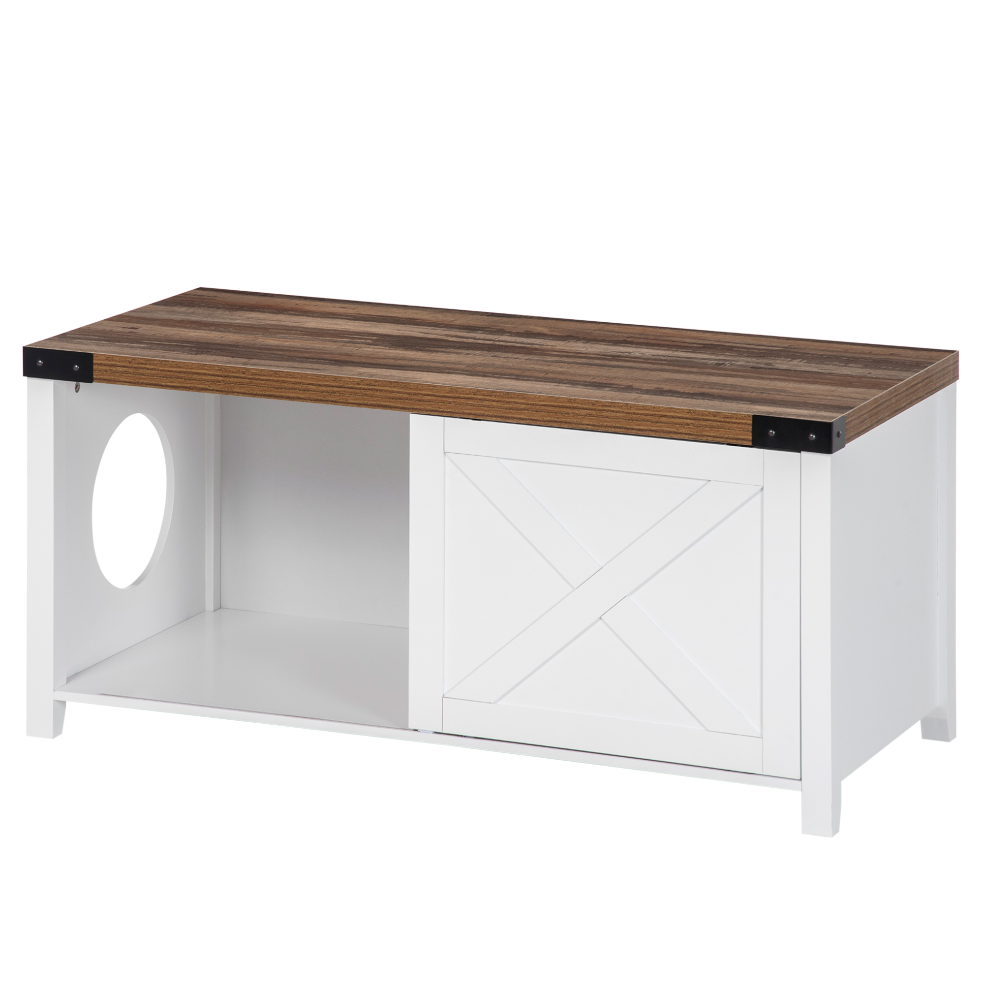 PawHut Cat Litter Box Enclosure with Sliding Door, Cat Washroom Storage ...