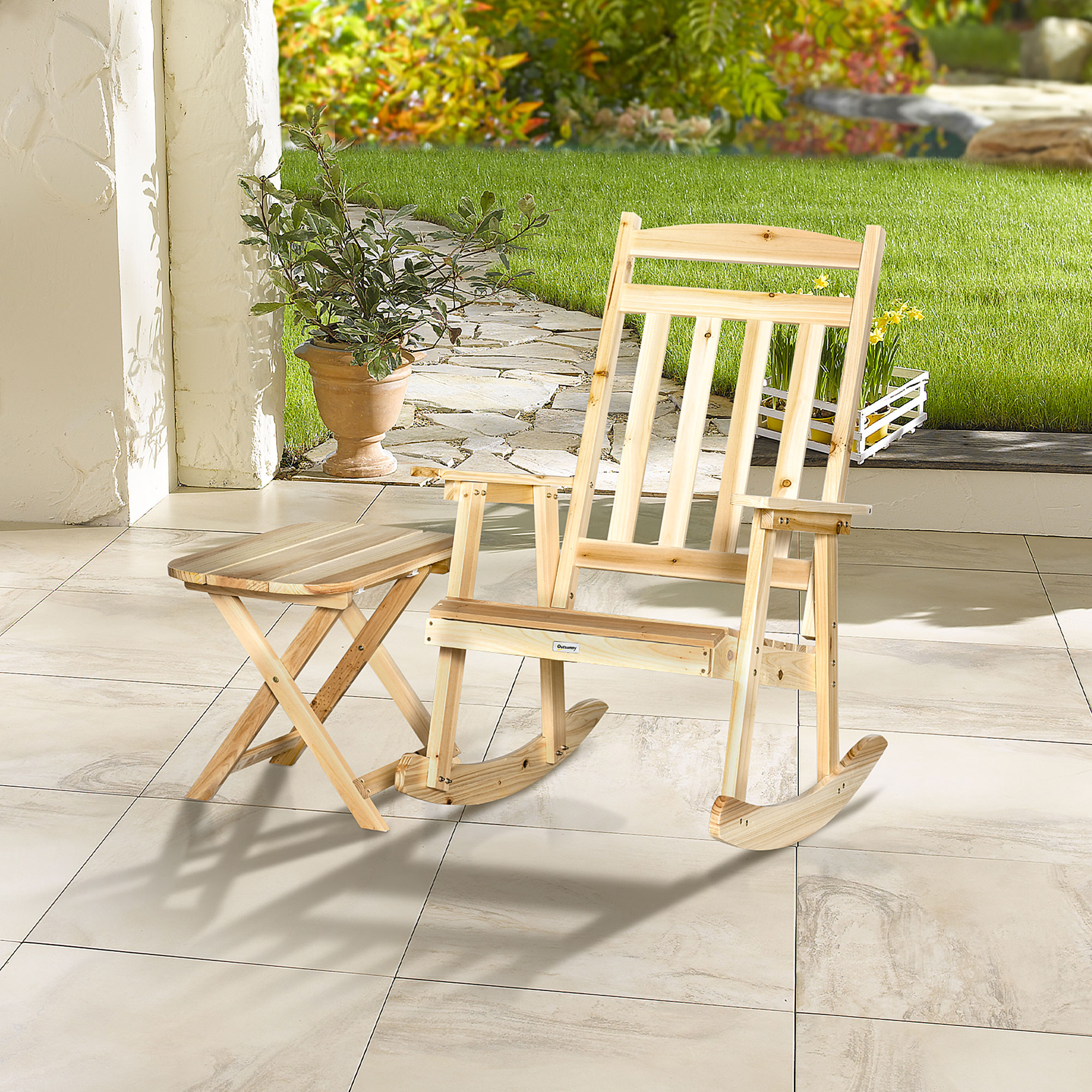 Outsunny Wooden Rocking Chair Set, 2-Piece Outdoor Porch Rocker with ...
