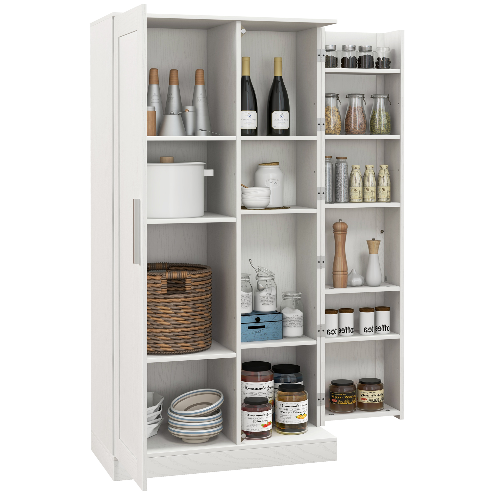 HOMCOM Kitchen Pantry, 14-Tier Freestanding Cupboard with 2 Doors ...