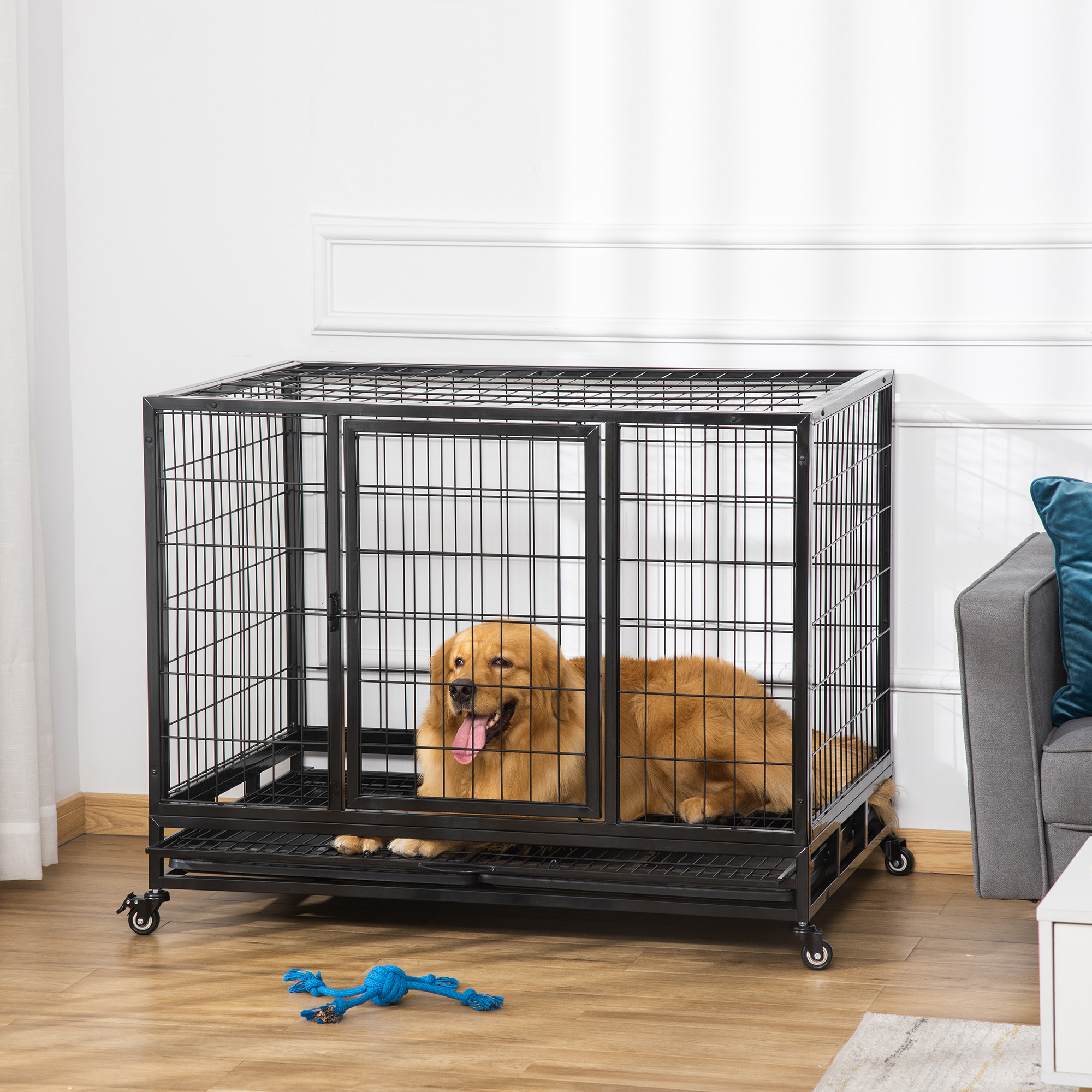 PawHut Heavy Duty Dog Crate Cage for Extra Large Dogs with Two Doors ...