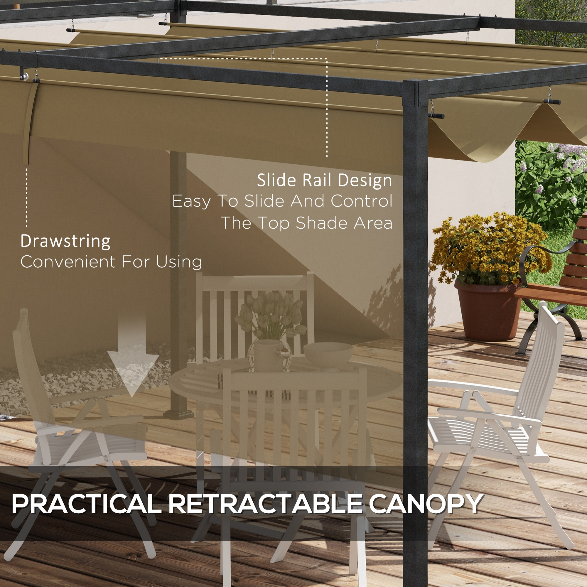 Outsunny 13' x 10' Patio Pergola with Retractable Canopy, Outdoor Sun ...