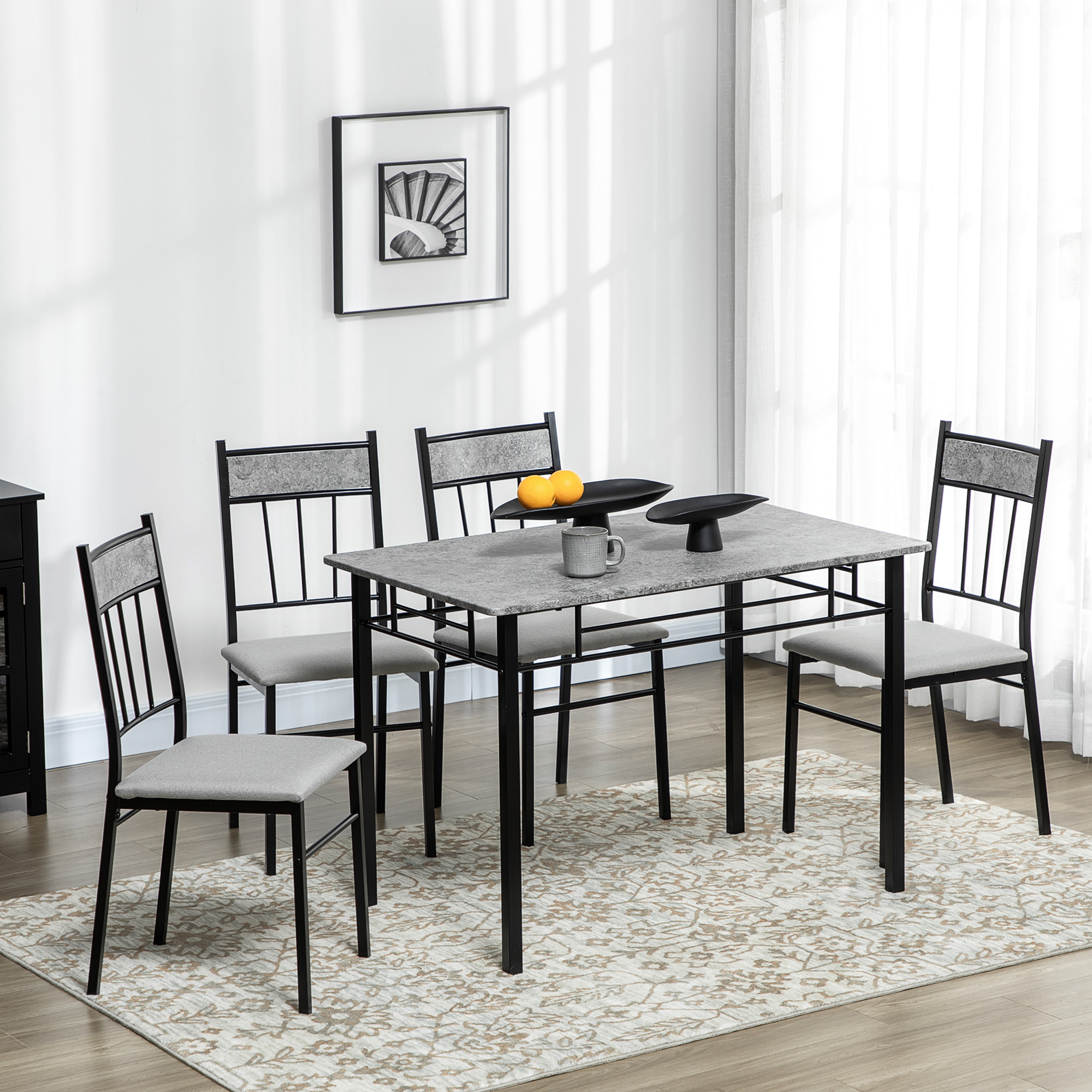 HOMCOM 5 Pieces Diner Tables Dining Room Sets for 4 People with Marble ...