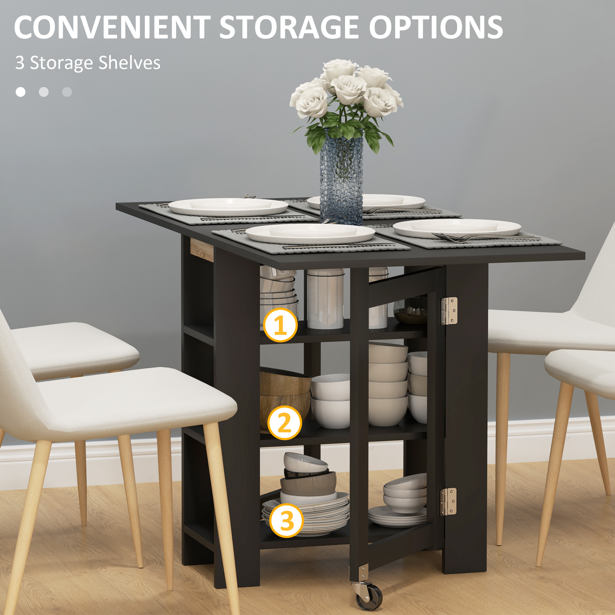 HOMCOM Folding Dining Table with Storage, Drop Leaf Kitchen Table for ...
