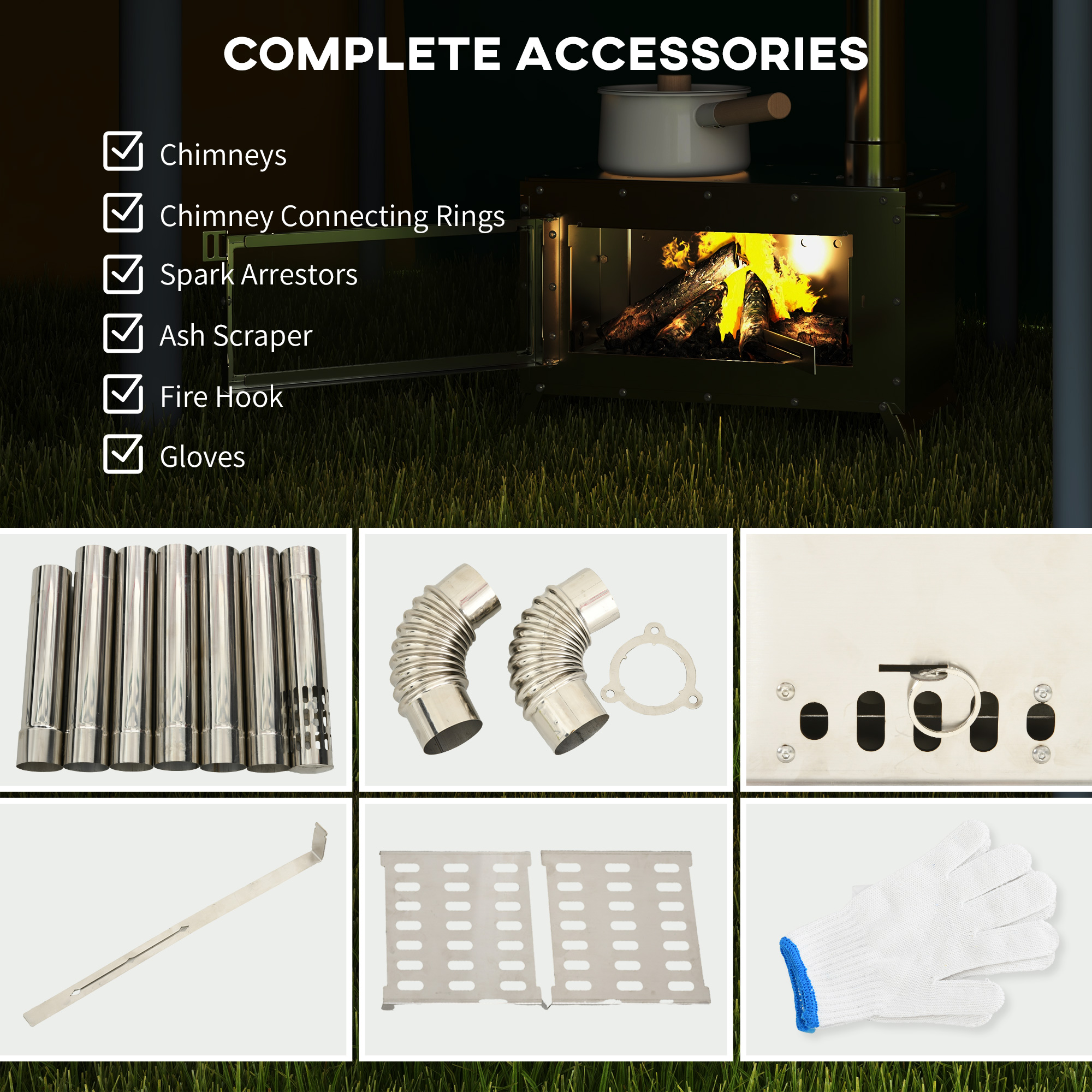 Outsunny Stainless Steel Wood Stove with Chimney and Carry Bag ...