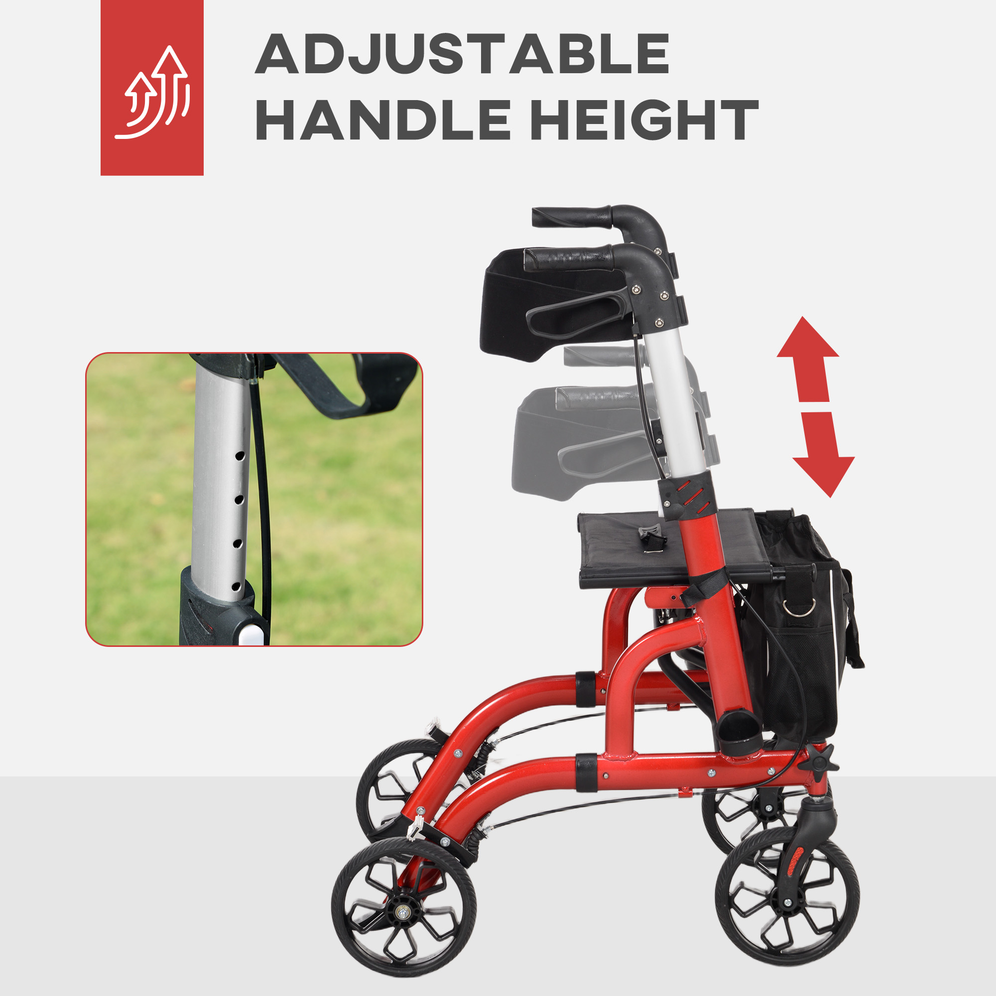 HOMCOM Rollator Walker for Seniors and Adults with 8'' Wheels, Padded ...
