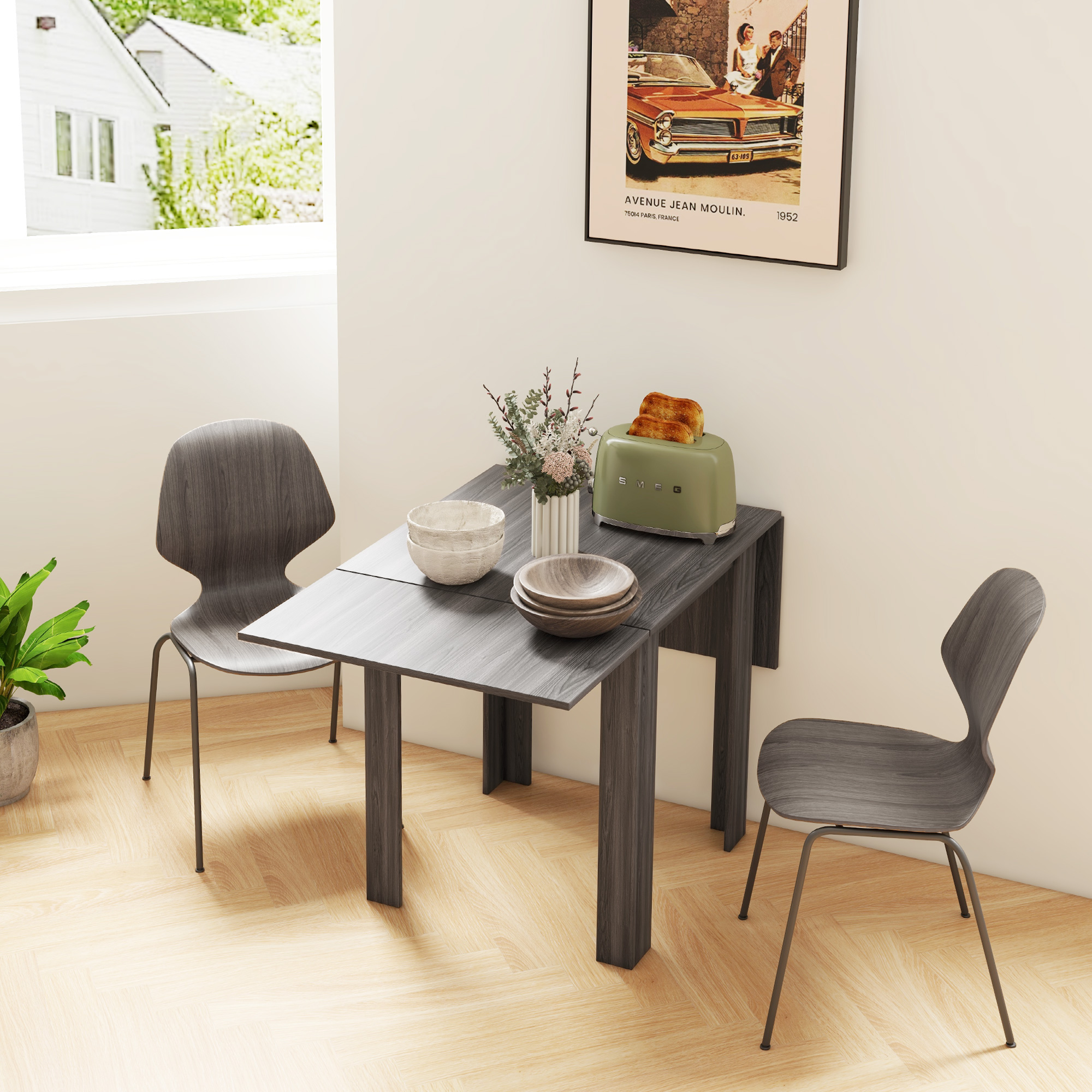 HOMCOM Folding Dining Table, Extendable Kitchen Table for Small Space ...