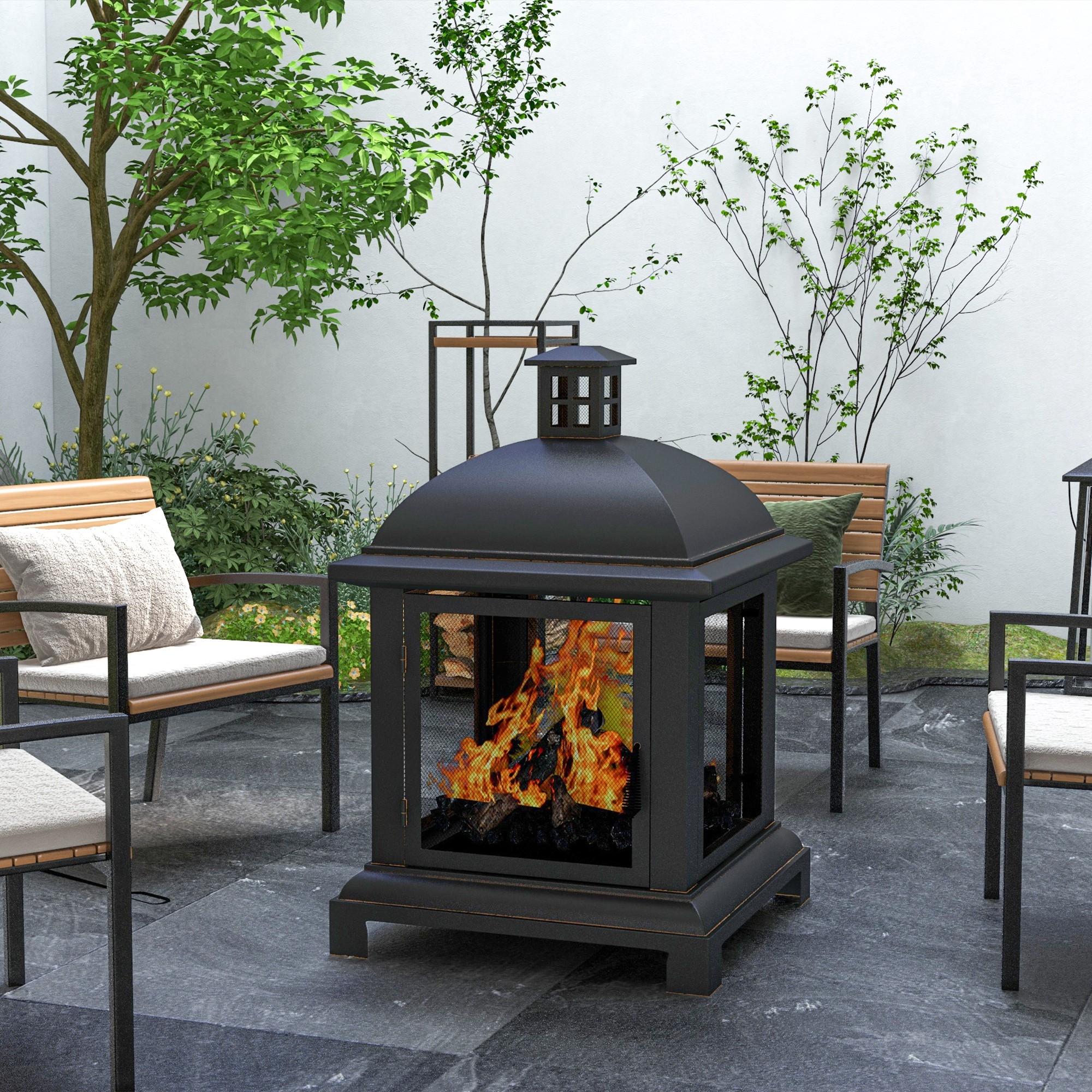 Outsunny Wood-Burning Fire Pit, Chimney Style Firepit with Poker, 26" x ...