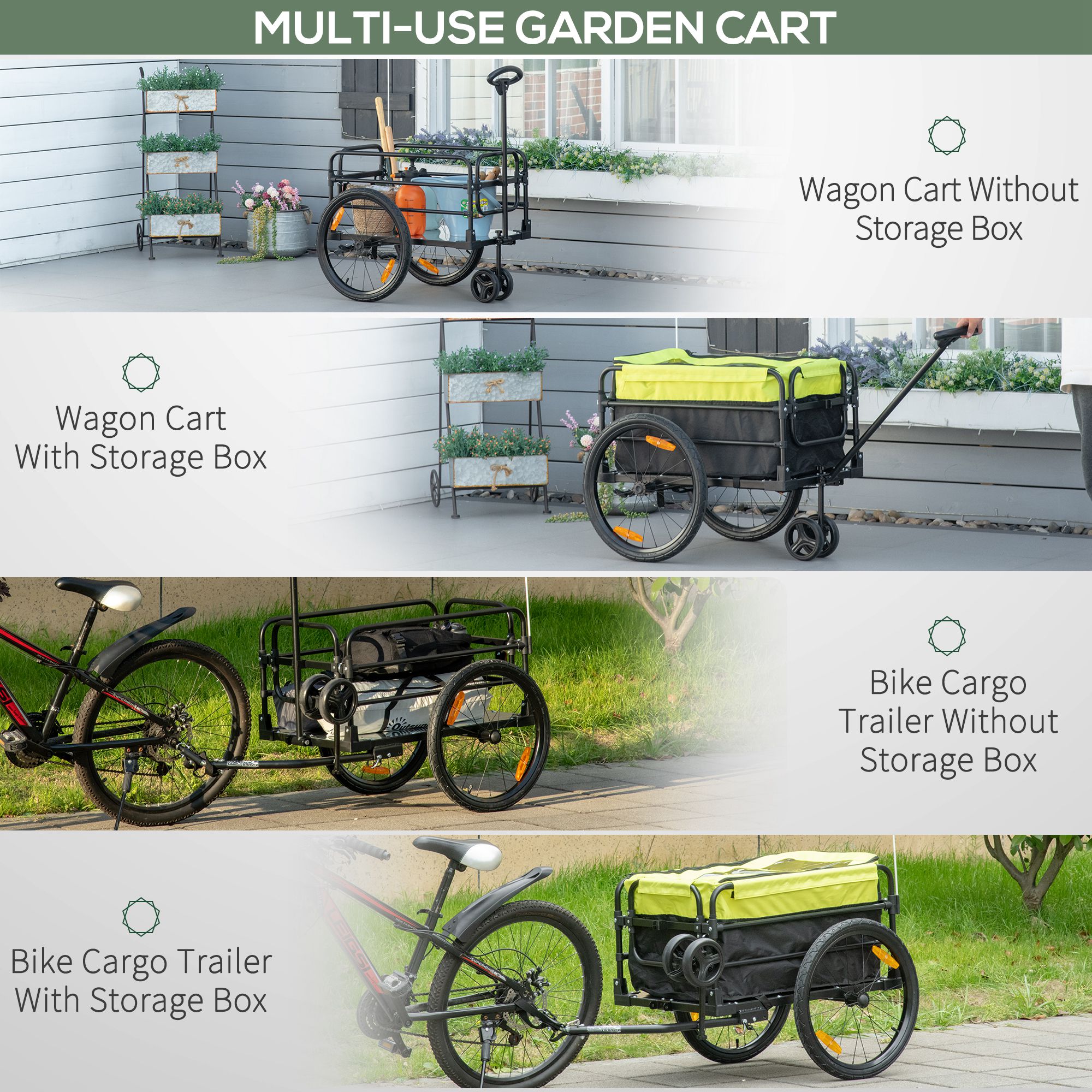 Aosom Bike Cargo Trailer & Wagon Cart, Multi-Use Garden Cart with ...