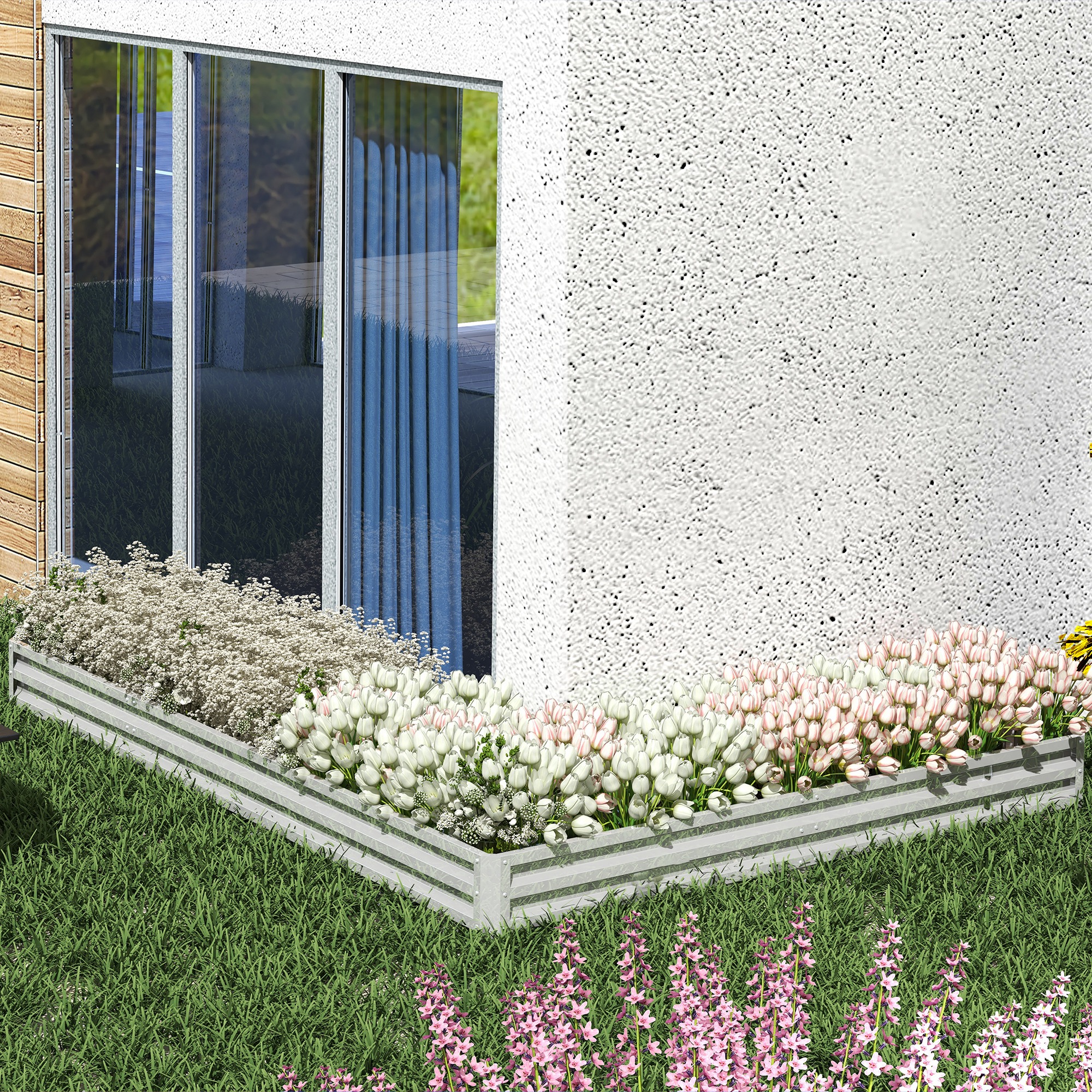 Outsunny Galvanized Raised Garden Bed Steel Planter Box w/ Rods for ...