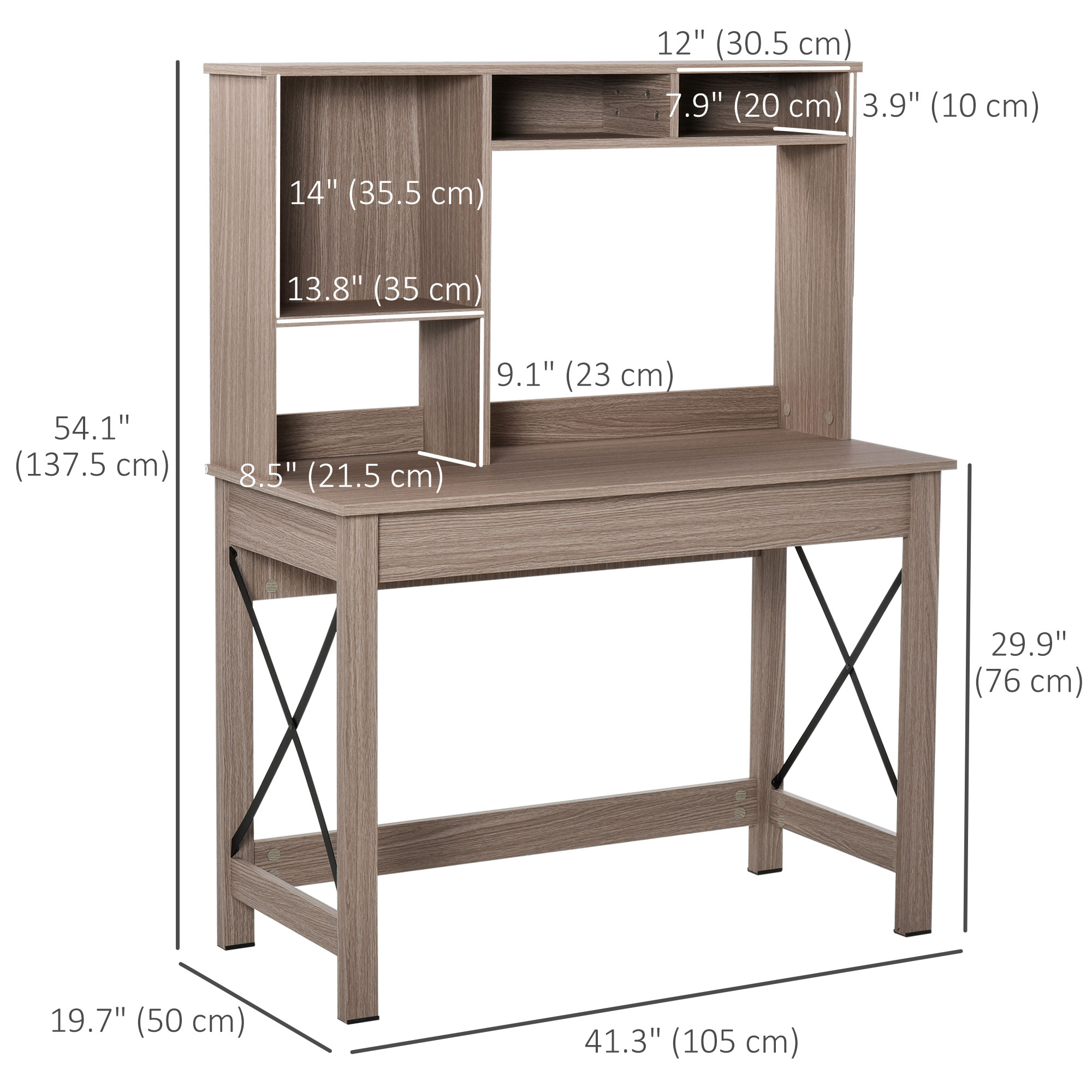 HOMCOM Rectangle Computer Desk with Hutch, Writing Table Workstation ...
