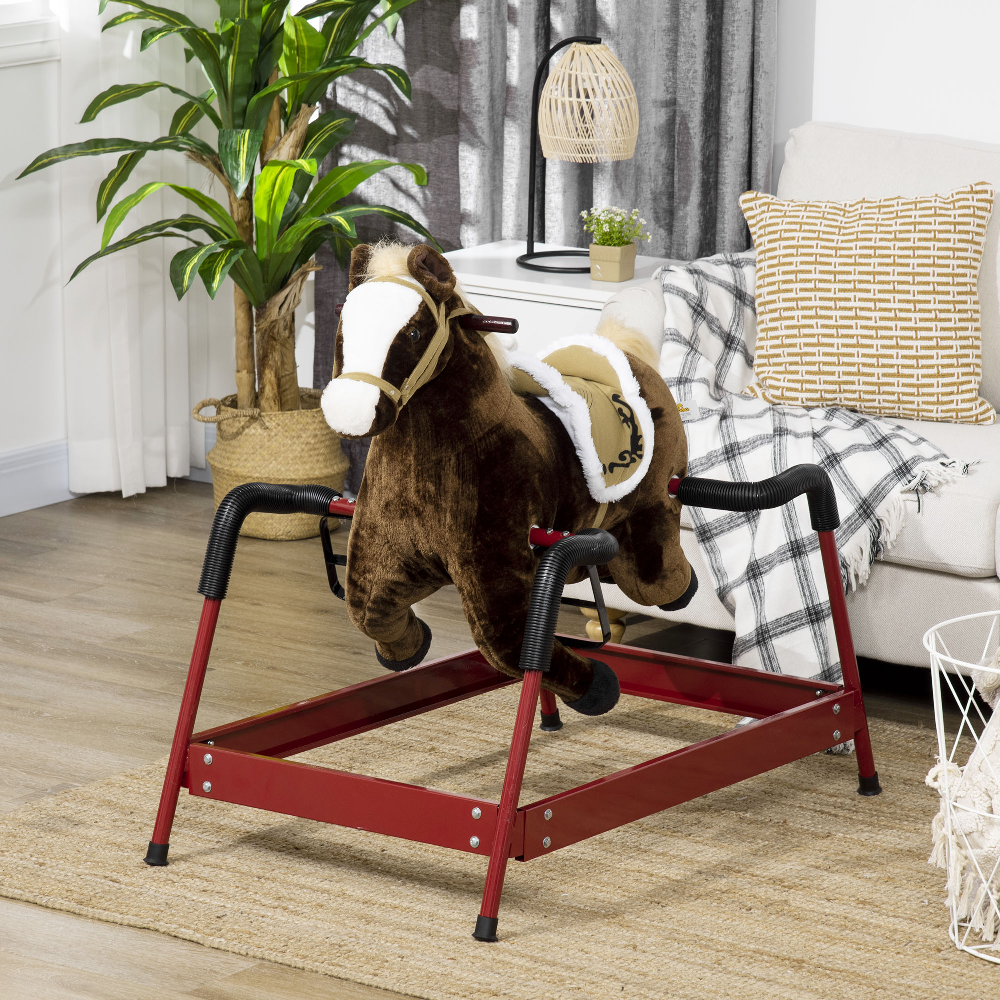 Qaba Bouncing Rocking Horse for Girls and Boys with Animal Sounds ...