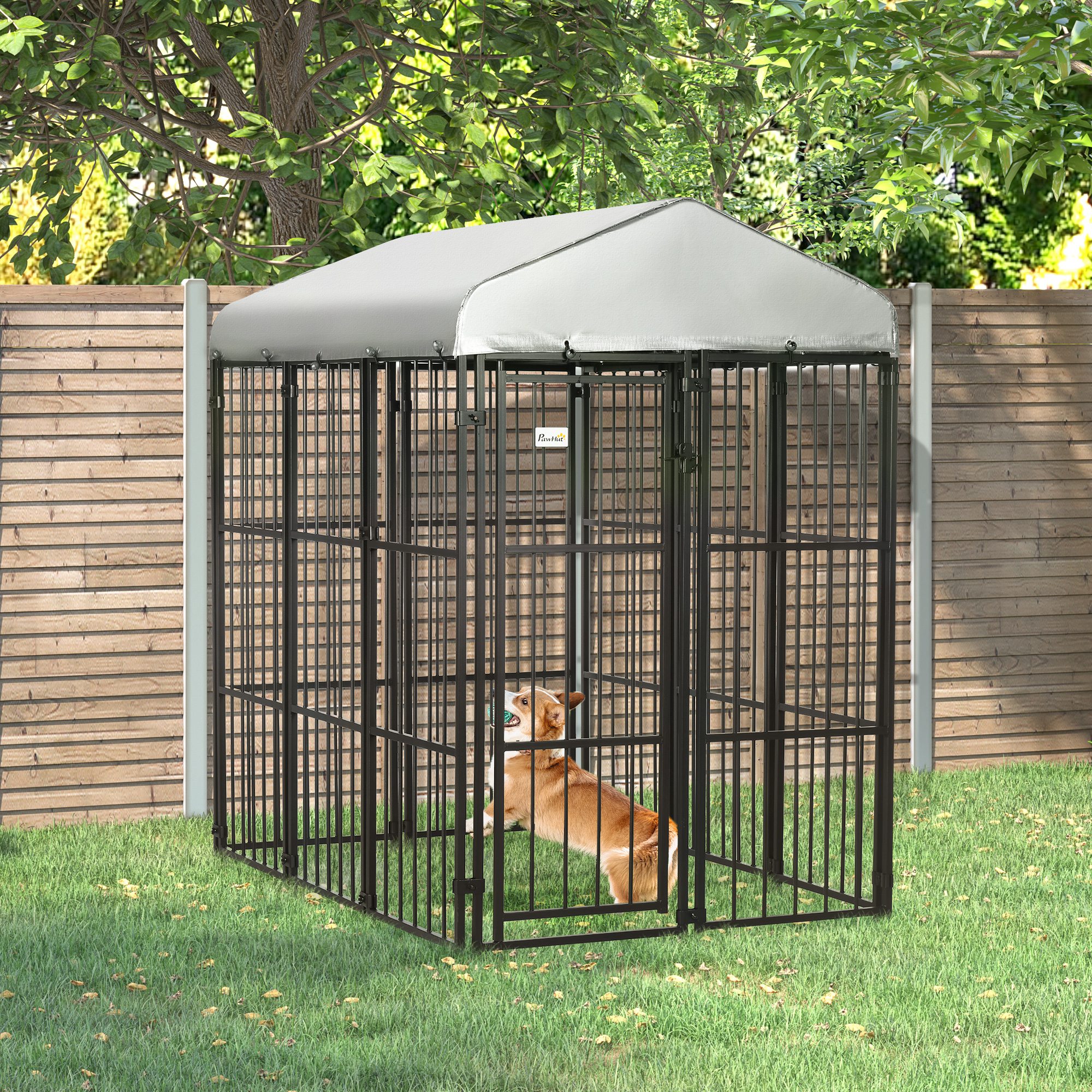PawHut Galvanised Steel Outdoor House Heavy Duty Dog Kennel, Black ...