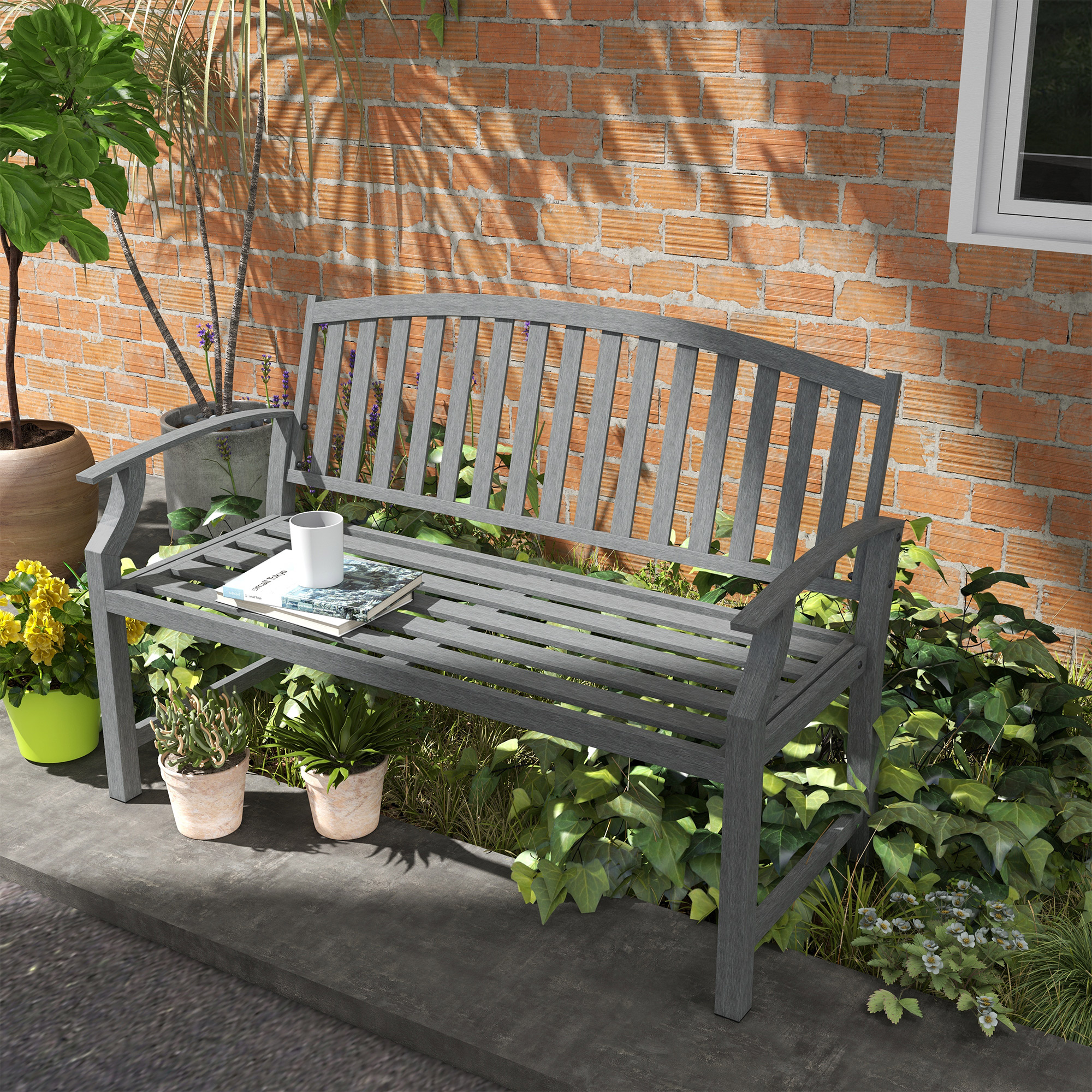 Outsunny 46" Outdoor Garden Bench, Metal Bench, Steel Slatted Frame ...