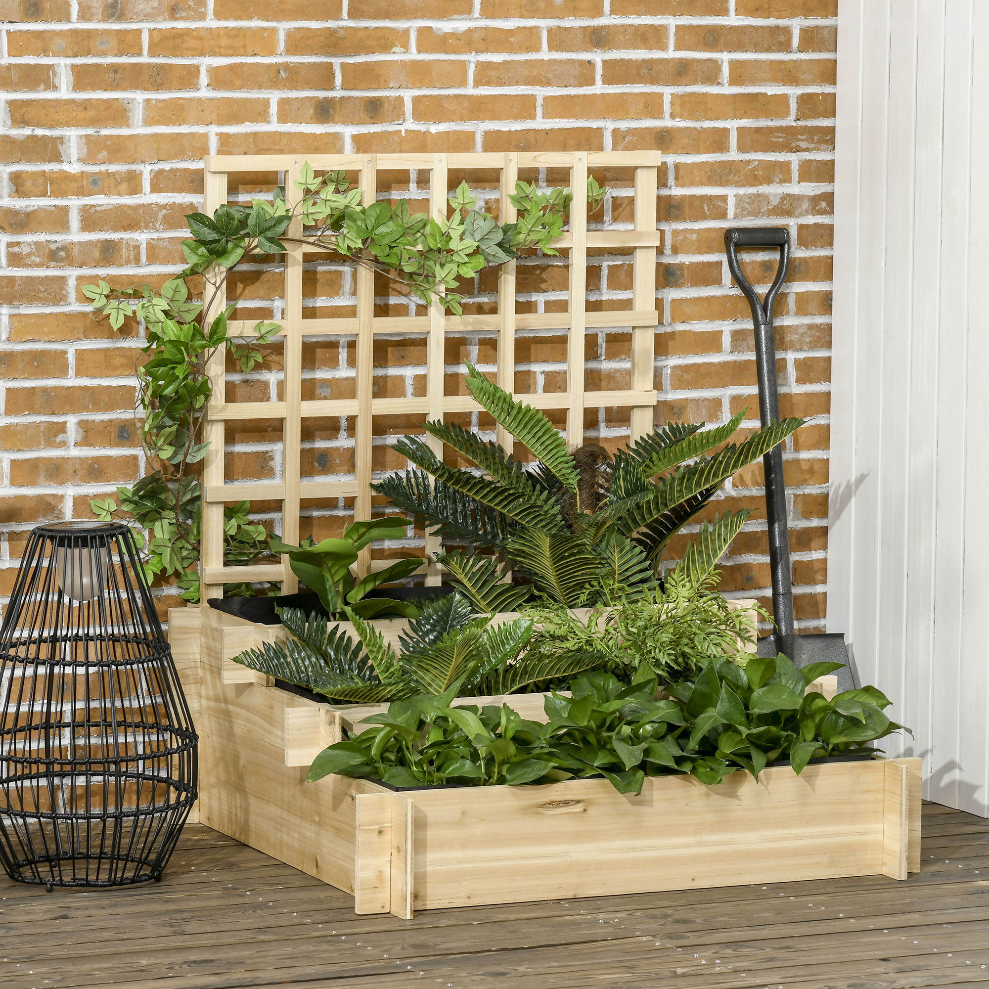 Outsunny Wooden Elevated Planter Box with Trellis for Climbing Plants ...