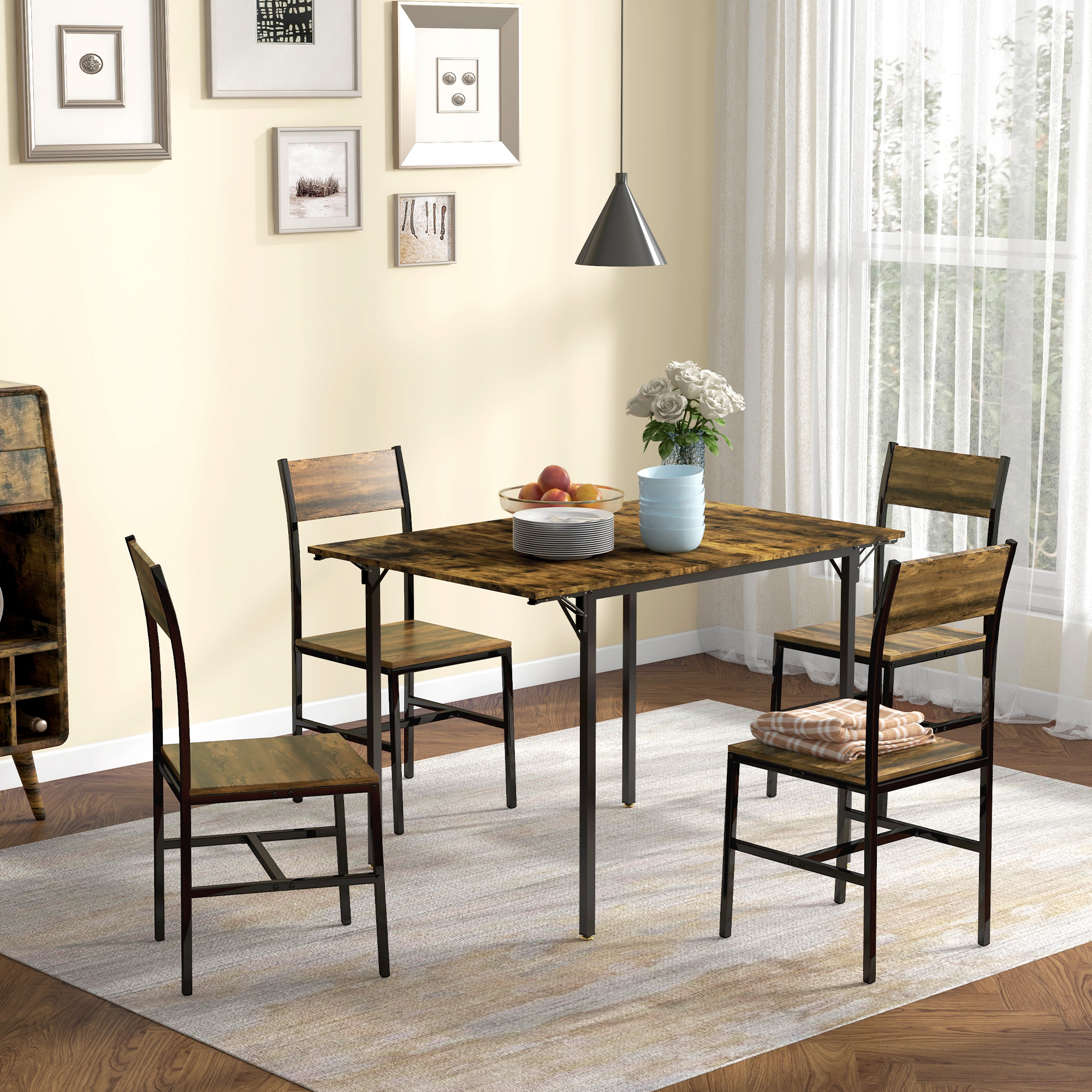 HOMCOM Folding Dining Table for 2 to 4 People, Industrial Drop Leaf ...