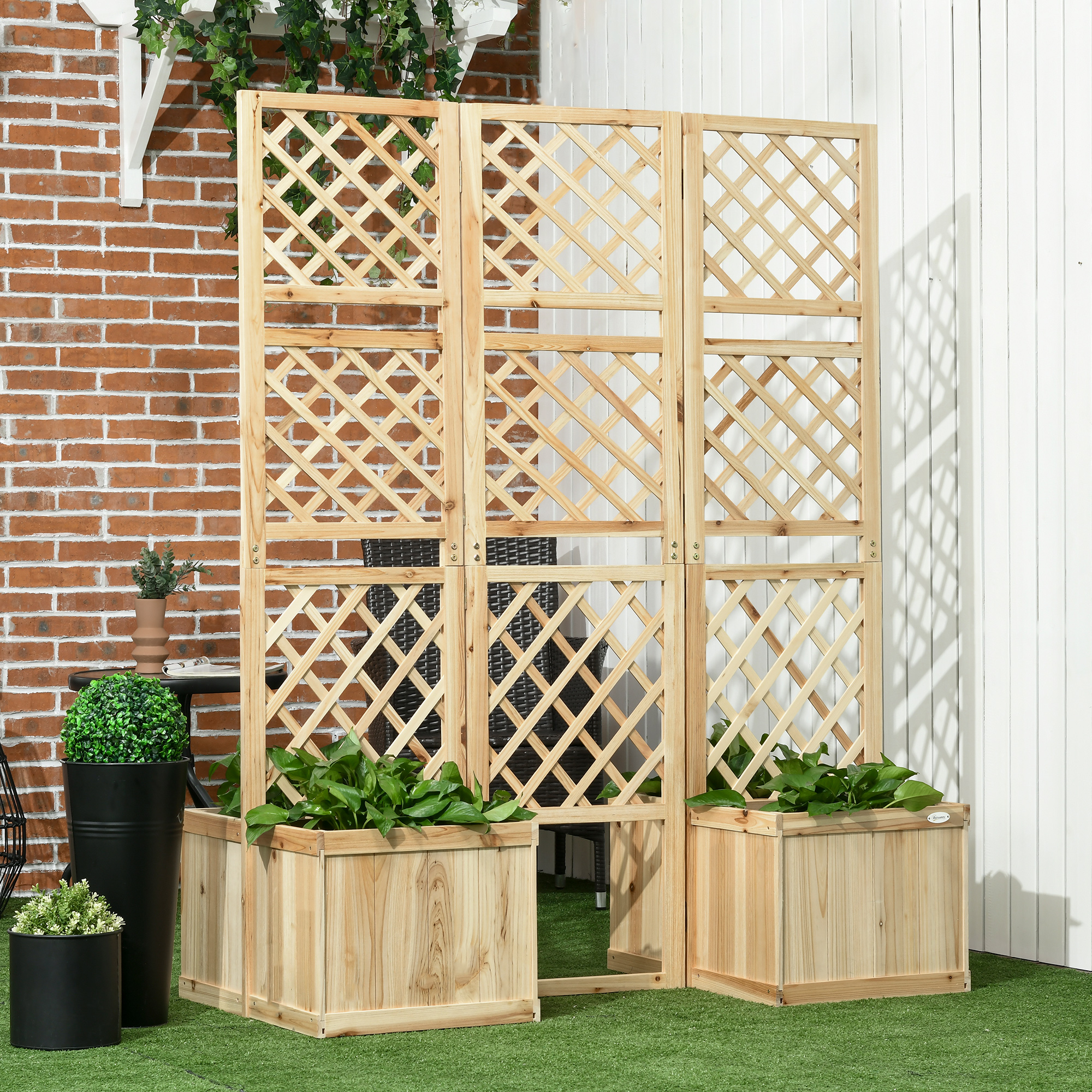 Outsunny Freestanding Outdoor Privacy Screen with 4 Self-Draining ...