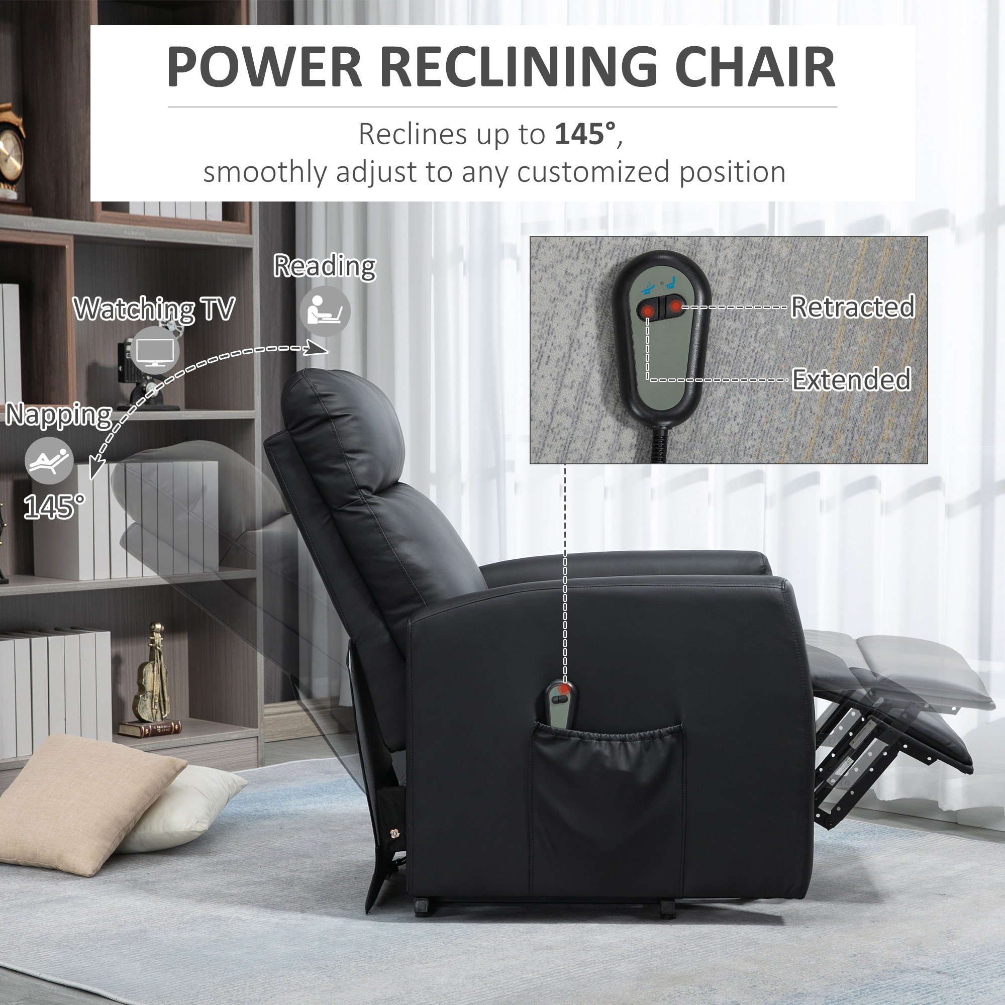 HOMCOM Power Lift Recliner Chair with Remote Control Side Pocket for ...